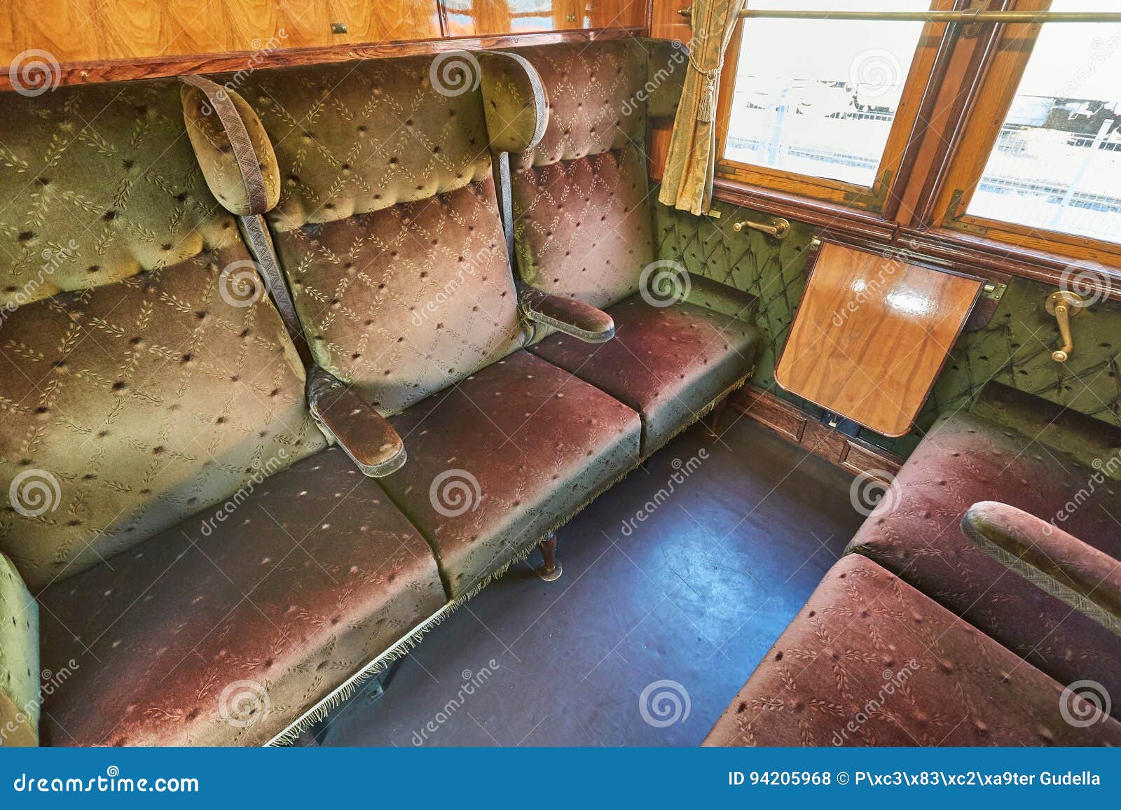 Old Vintage Bus Seats With A Wooden Table, Interior Of A Old Retro ...