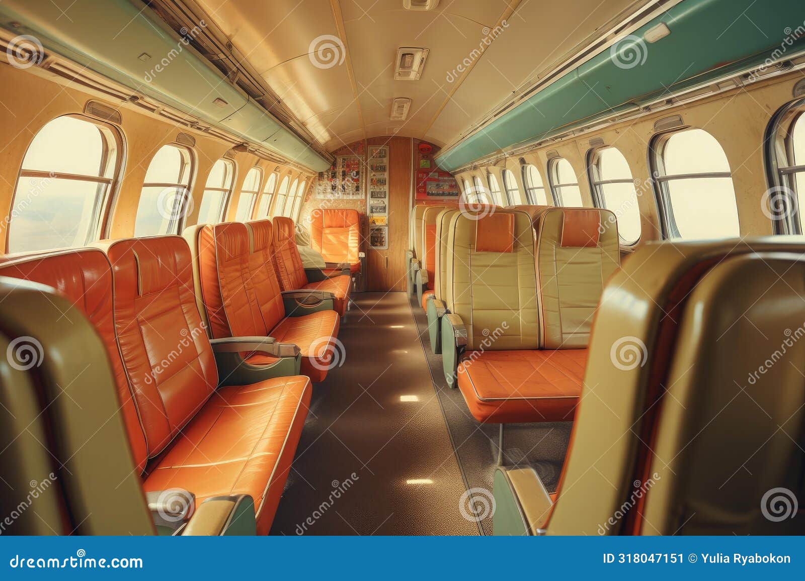 Vintage Train Interior with Retro Seating Stock Image - Image of ...