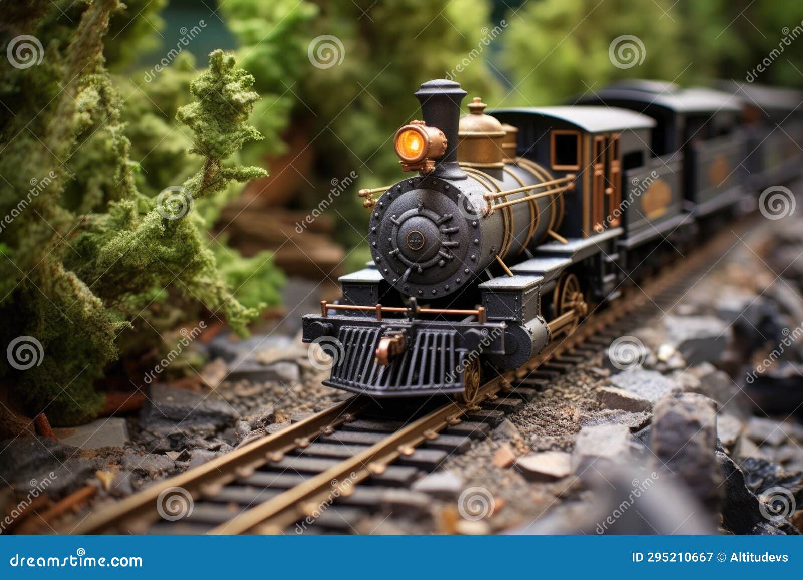 A Vintage Train Model on a Detailed Miniature Track Stock Illustration ...