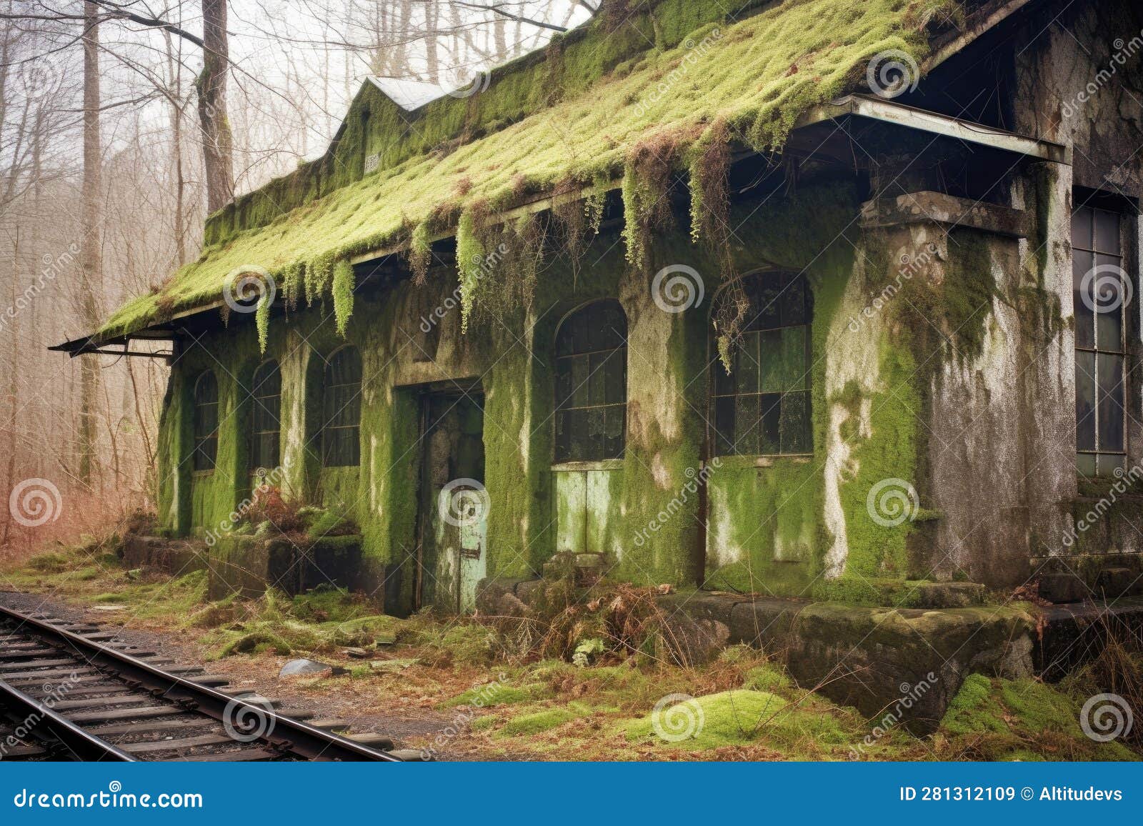 Vintage Train Station Sign Covered in Moss Stock Illustration ...