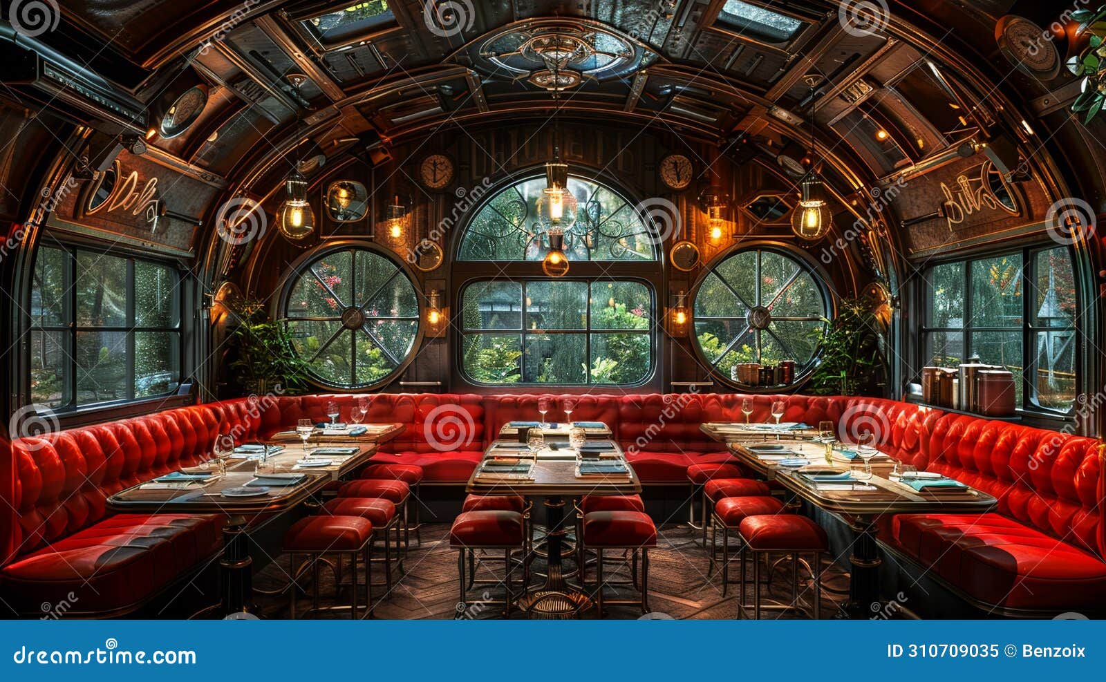 Vintage Train-themed Restaurant with Booth Seating in Old Carriages3D ...