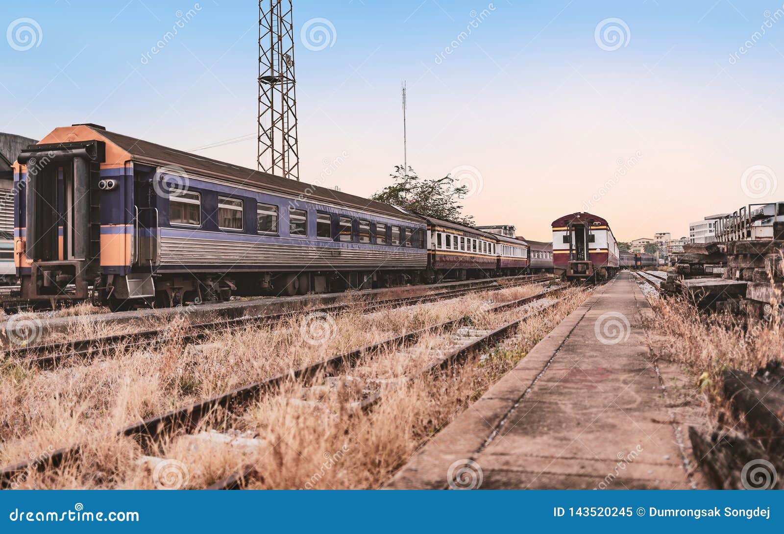 Vintage Train Warehouse in Sunset Stock Image - Image of asian, public ...