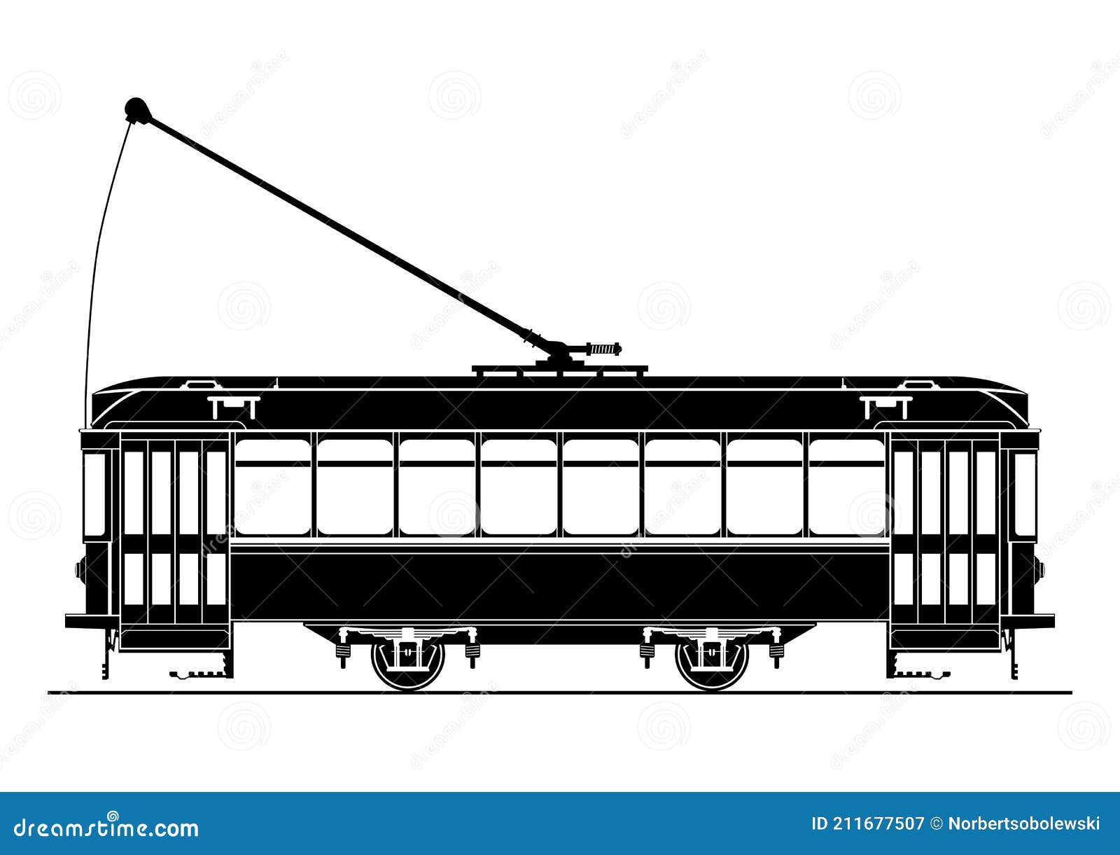 Vintage tram silhouette. stock vector. Illustration of side - 211677507