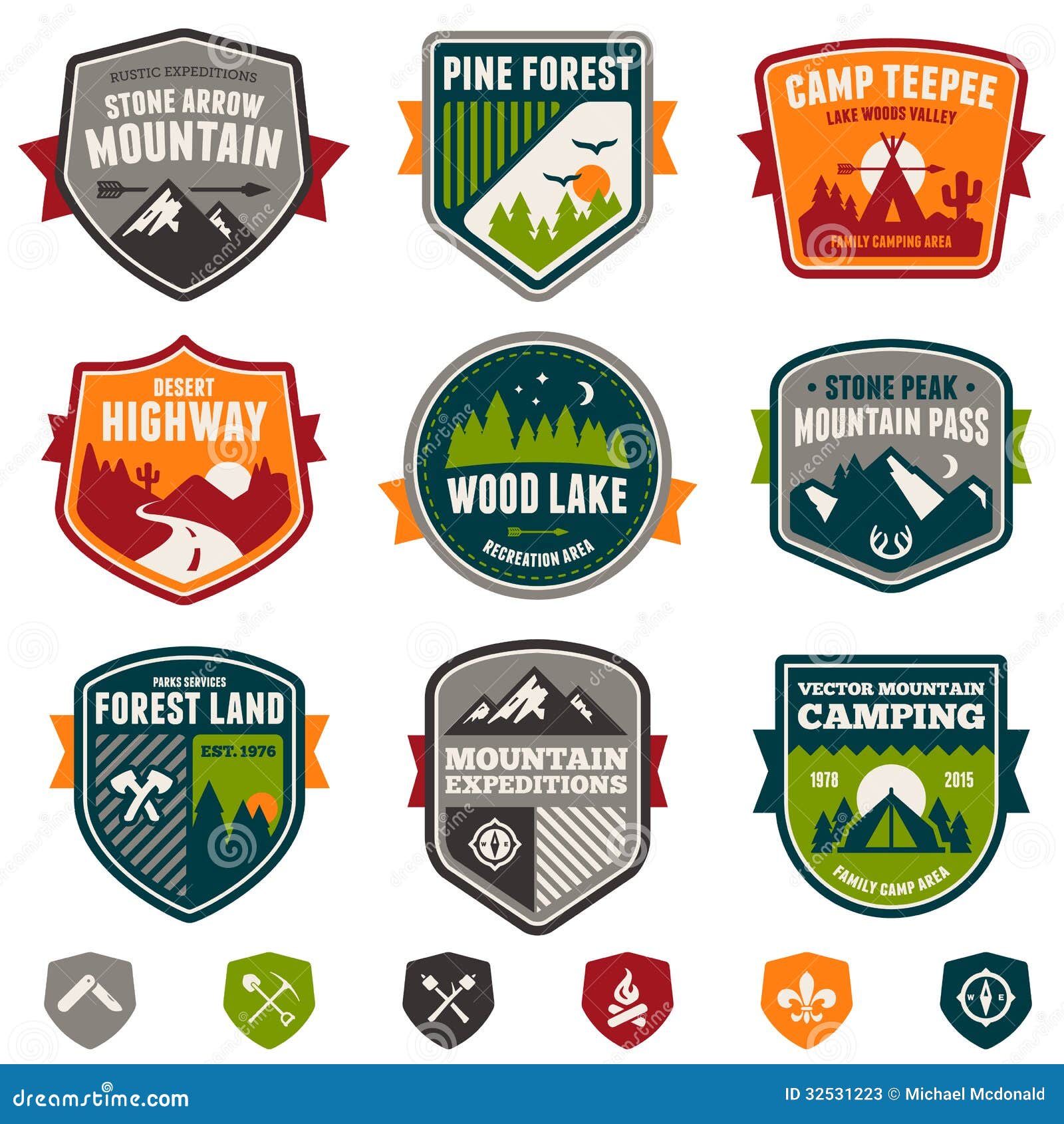 Vintage Travel And Camp Badges Stock Vector Illustration Of Camp