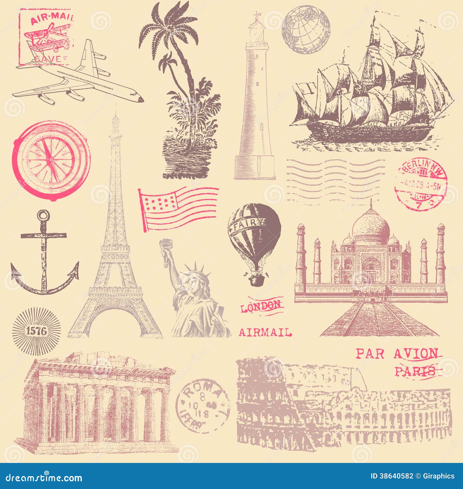 Vintage Travel Design Elements Stock Vector - Illustration of india ...