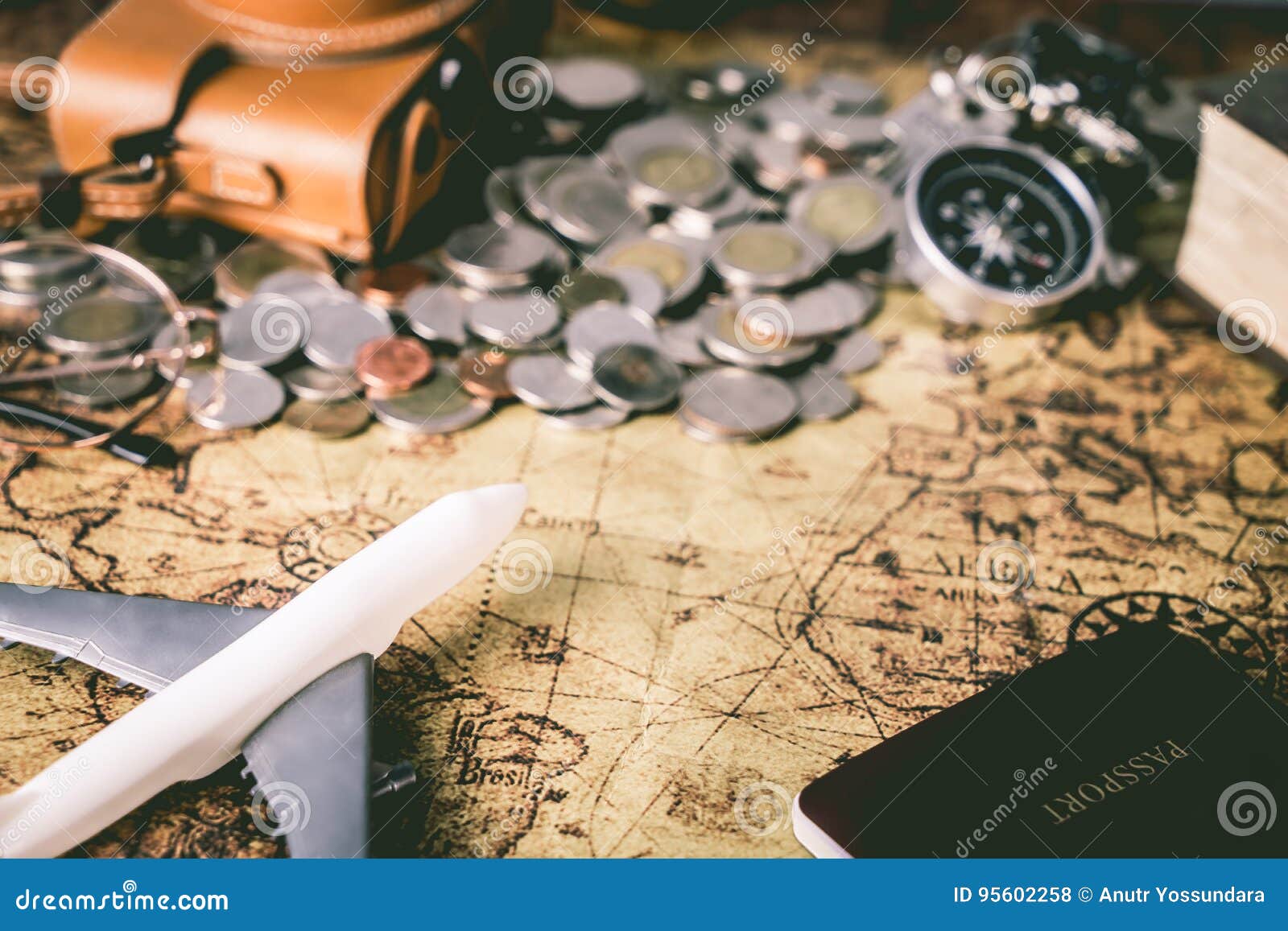 Vintage Travel Explorer Accessories on Map Stock Photo - Image of ...