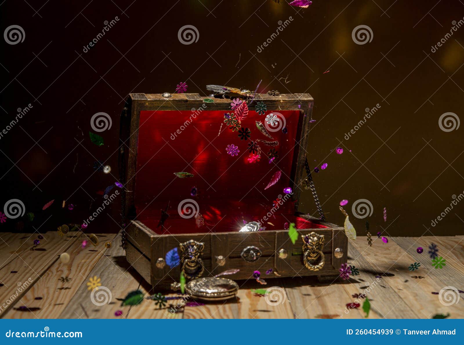 Vintage Treasure Box with Flying Objects - Winning and Celebration ...