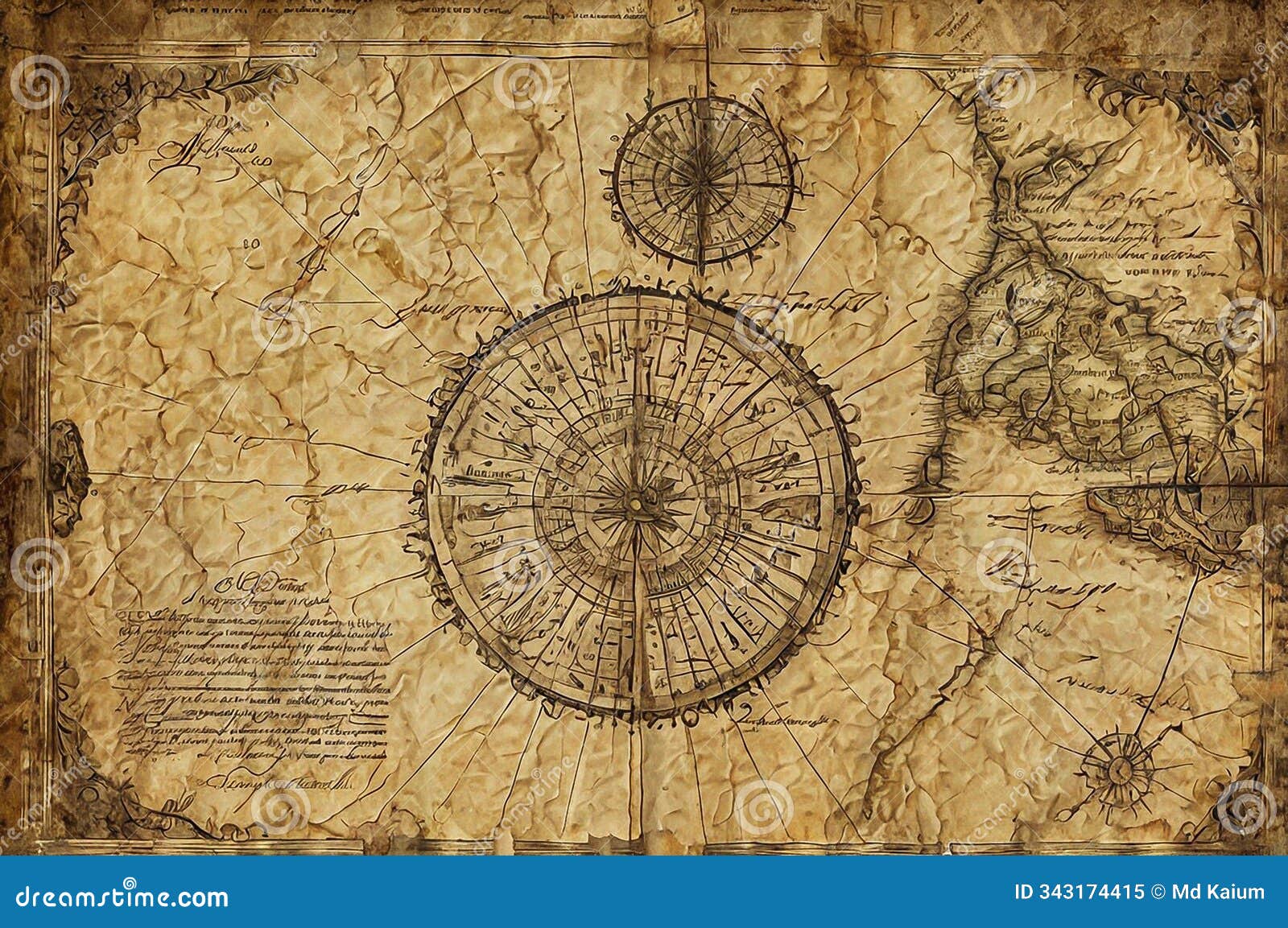 Vintage Treasure Map - Antique Nautical Chart with Compass Stock ...
