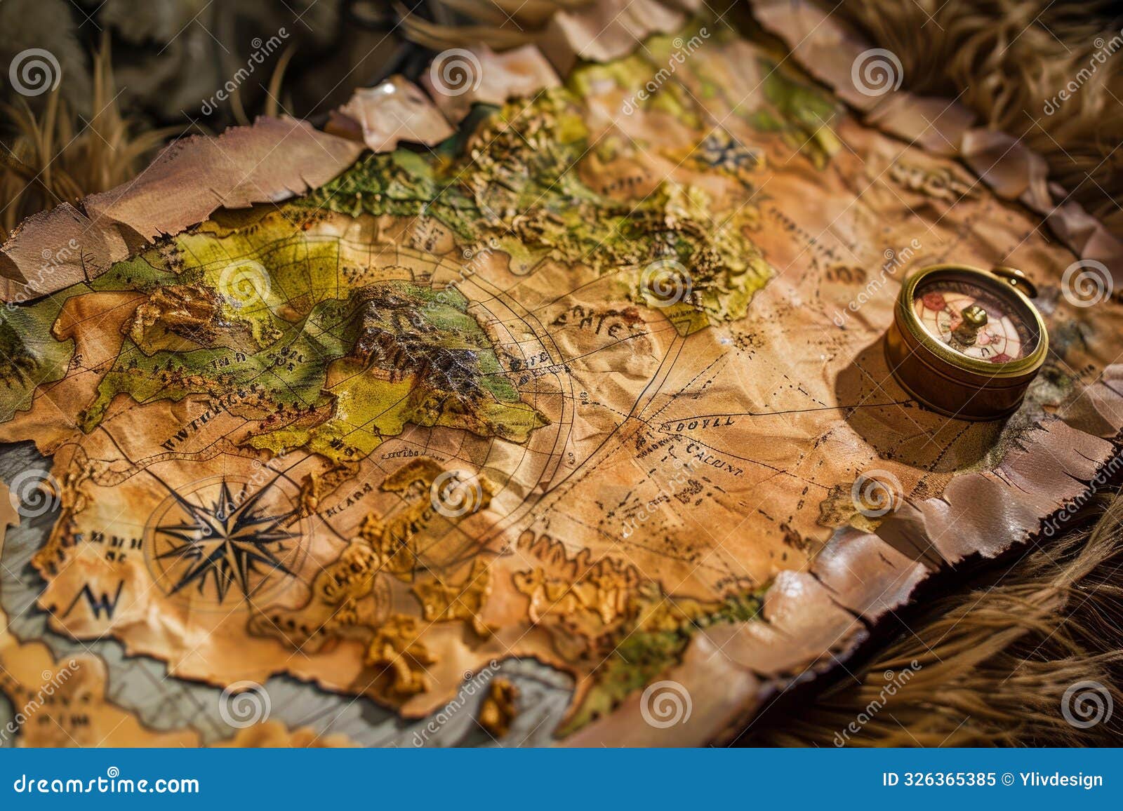 Vintage Treasure Map with Compass Stock Image - Image of texture, world ...