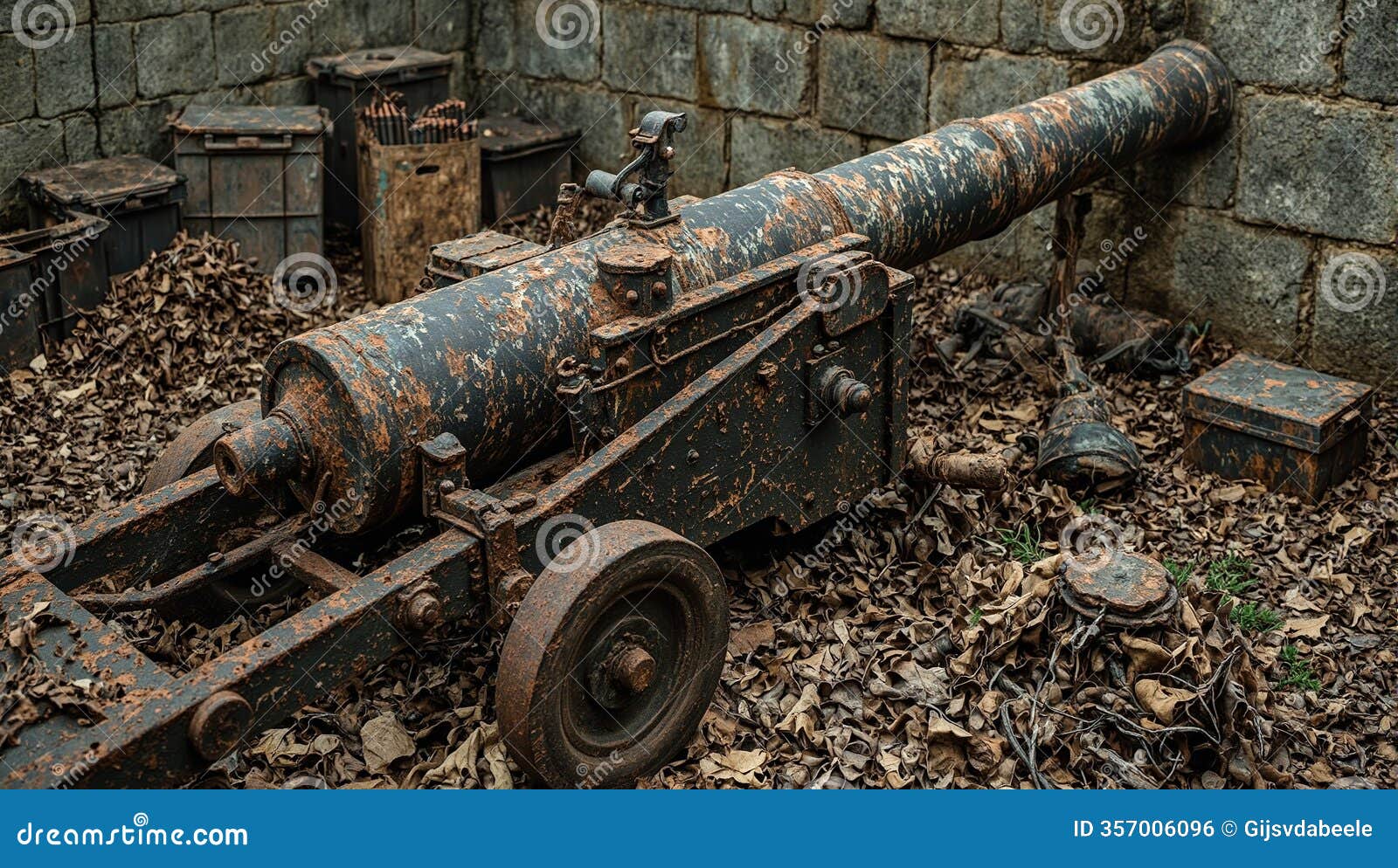 Vintage Trench Mortar with Rust Shells and Crates Stock Illustration ...