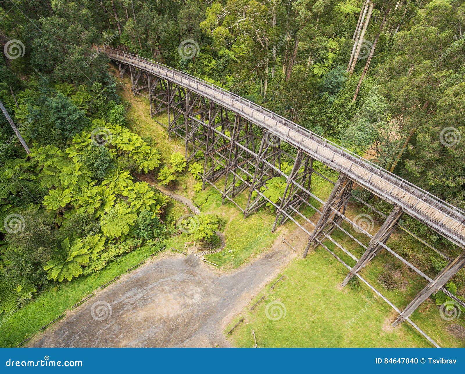Vintage Trestle Bridge In Australian Forest - Aerial View. Stock Photo ...