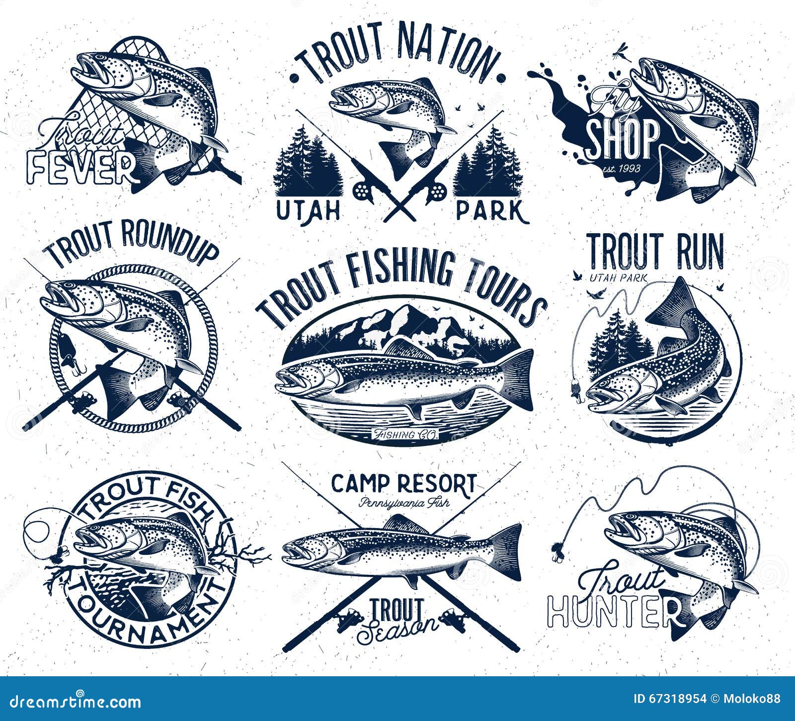 Vintage Trout Fishing Emblems Stock Vector - Illustration of sign, bait ...