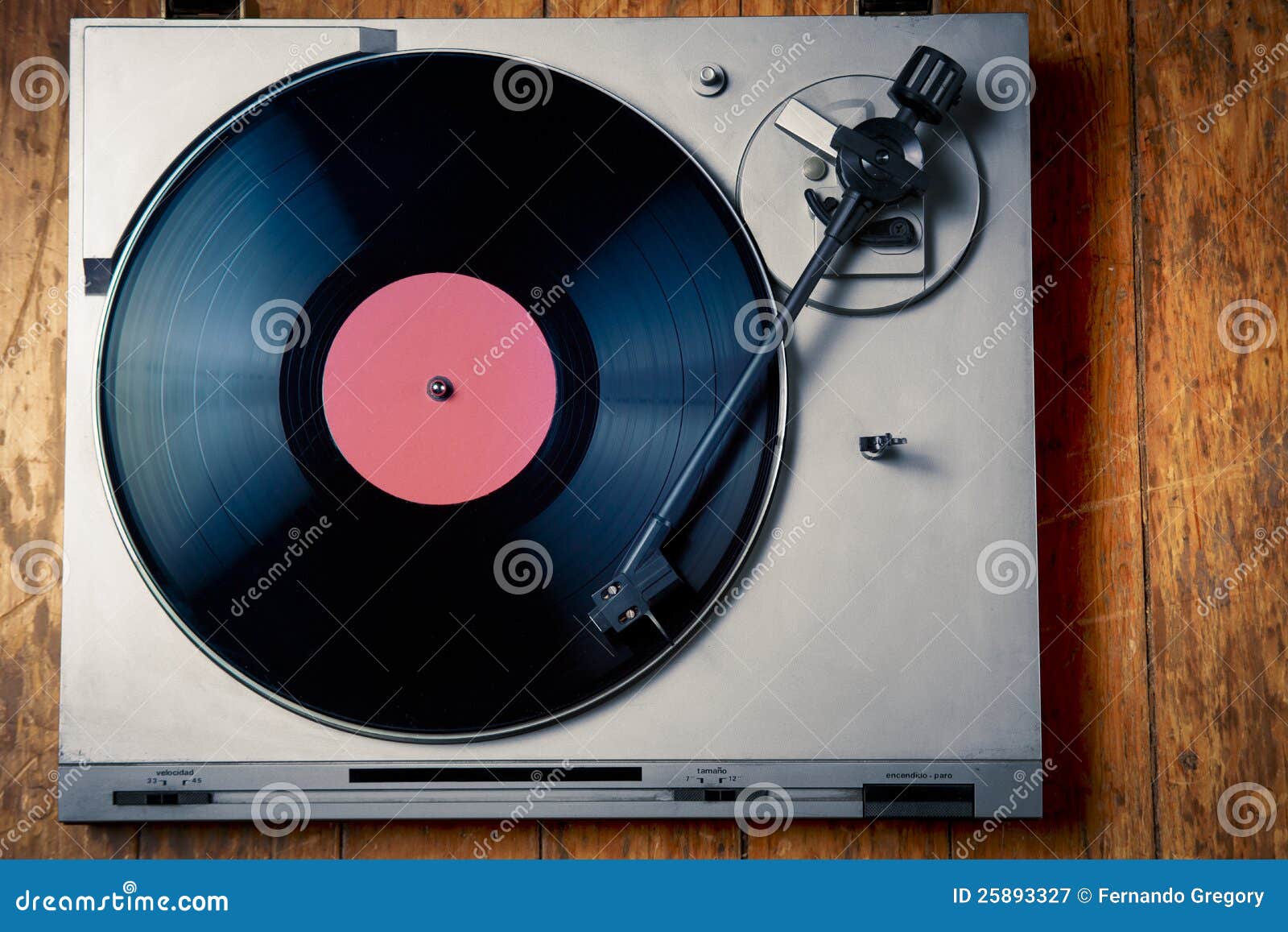 Vintage Turntable with Disc on Wood Stock Image - Image of soundtrack ...