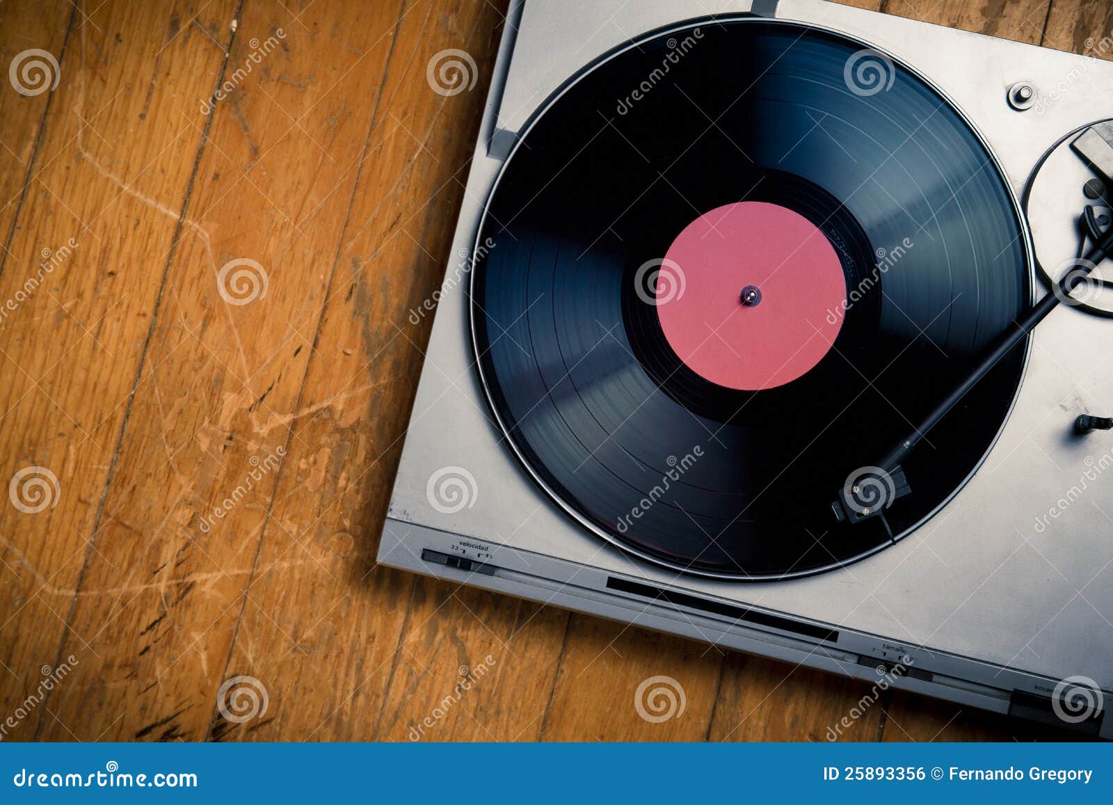 Vintage Turntable with Disc on Wood Stock Photo - Image of cartridge ...