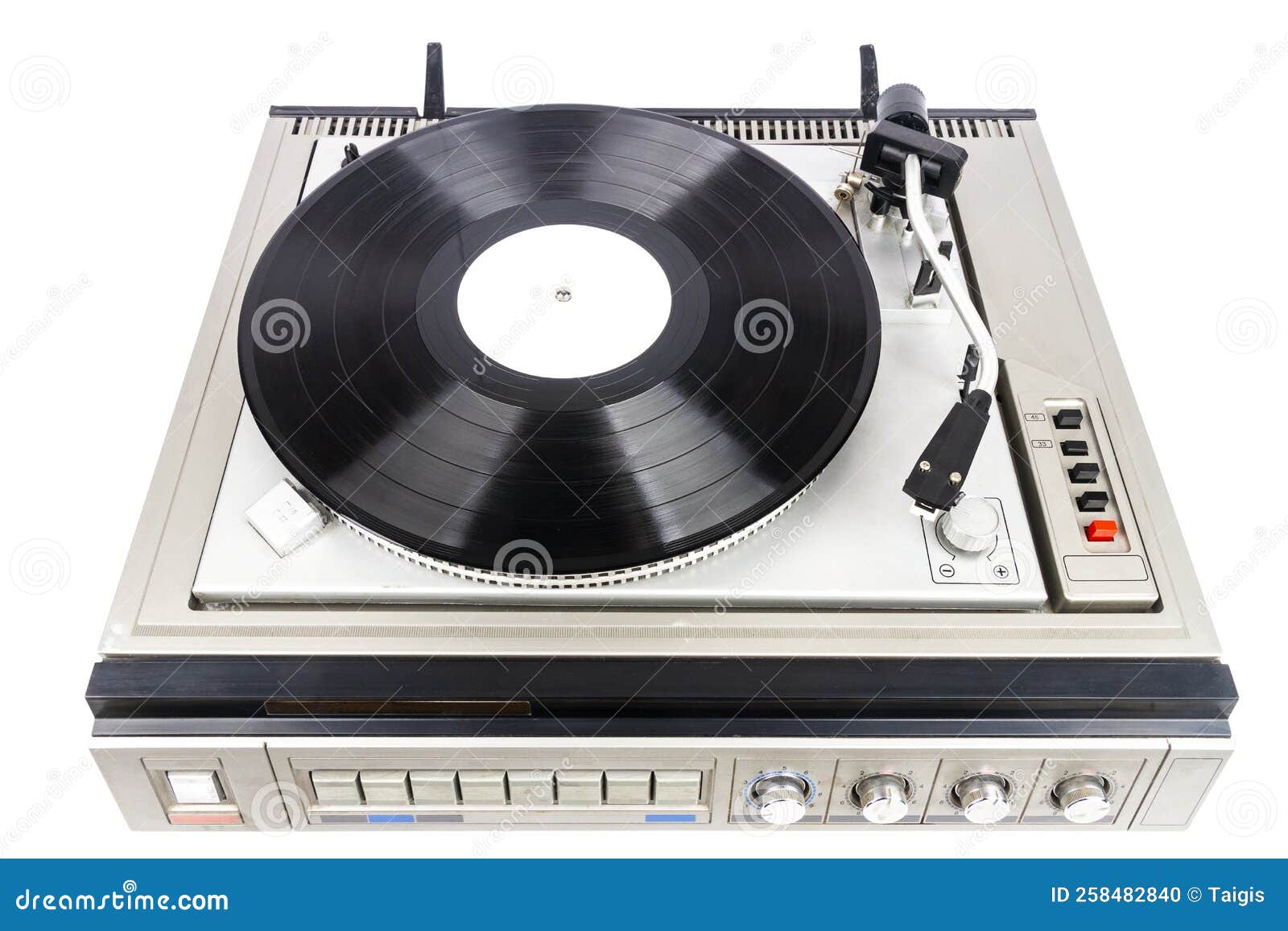Vintage Turntable Record Player with Black Vinyl Stock Photo - Image of ...