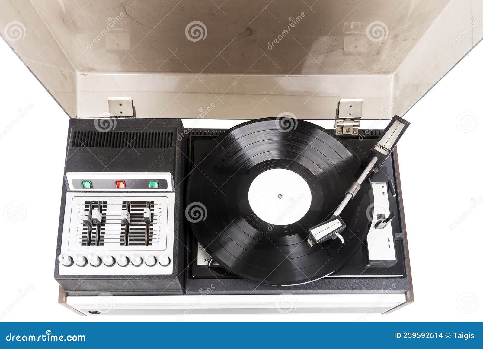 Vintage Turntable Record Player with Black Vinyl Stock Photo - Image of ...