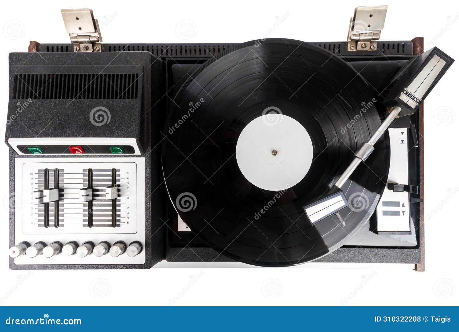 Vintage Turntable Record Player with Black Vinyl Stock Photo - Image of ...