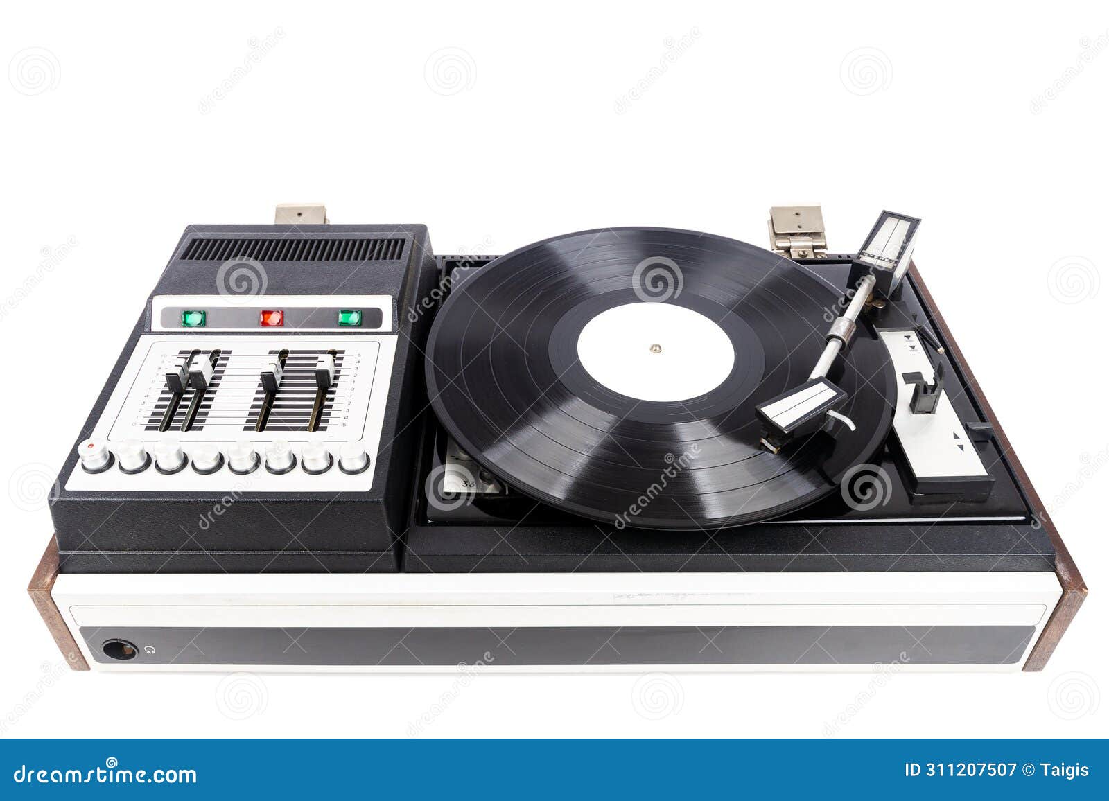 Vintage Turntable Record Player with Black Vinyl Stock Image - Image of ...