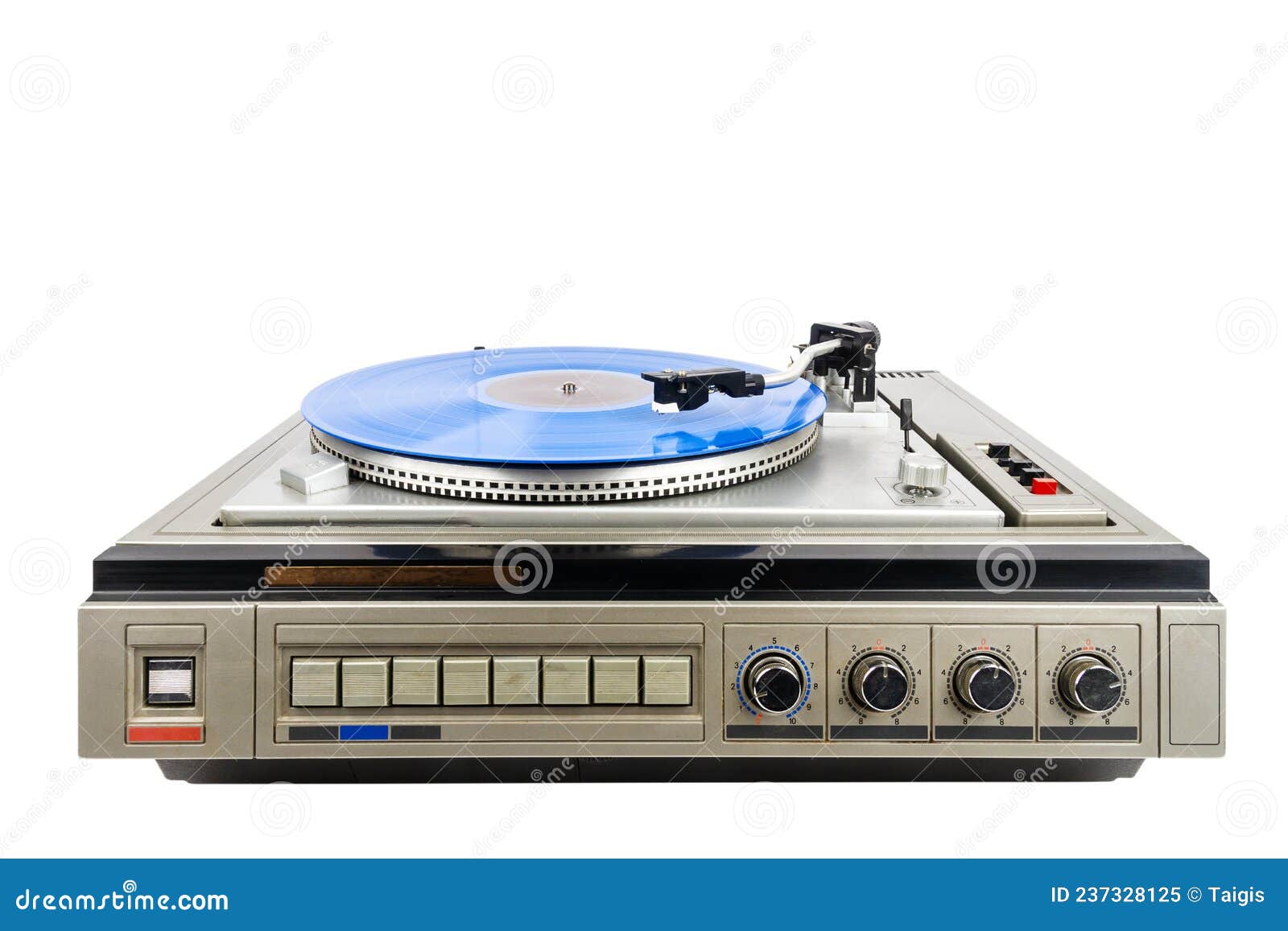 Vintage Turntable Record Player with Blue Vinyl Stock Image - Image of ...