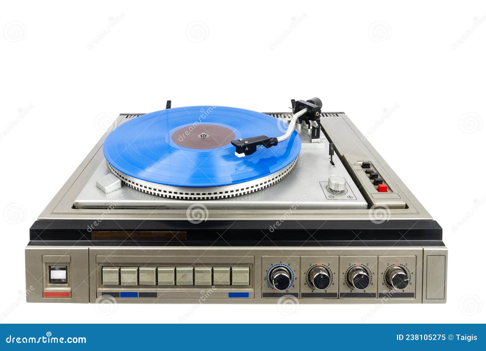 Vintage Turntable Record Player with Blue Vinyl Stock Image - Image of ...
