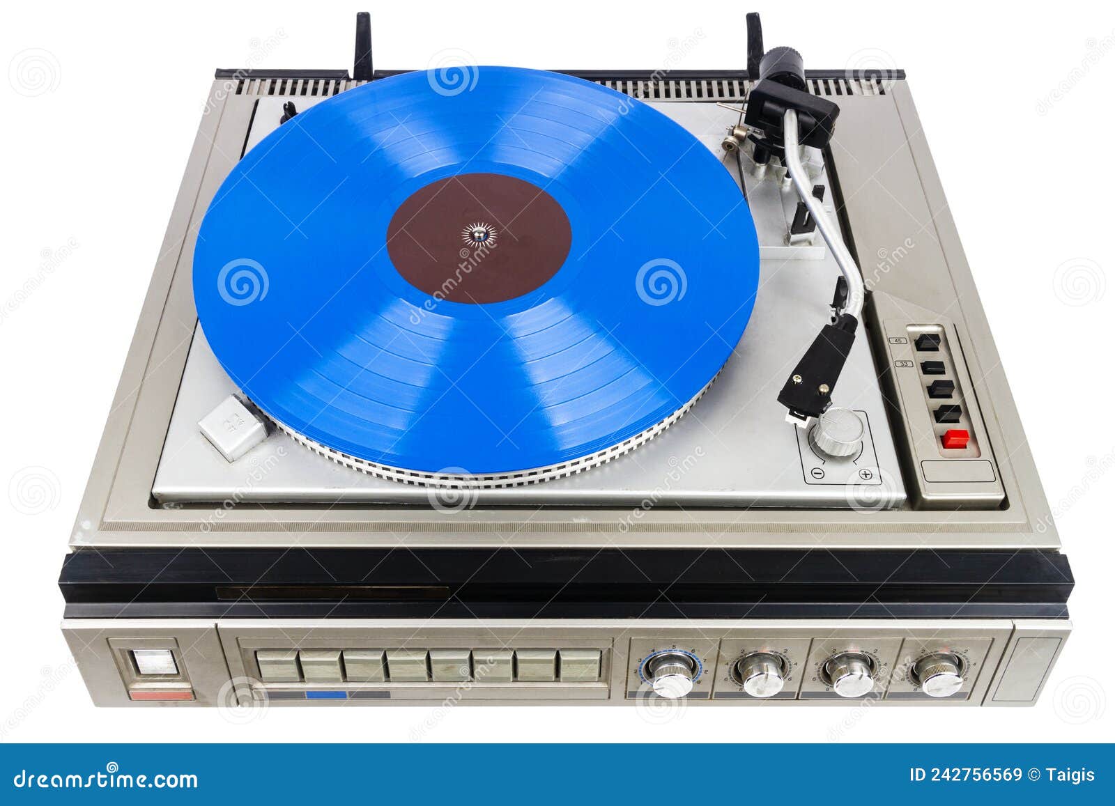 Vintage Turntable Record Player with Blue Vinyl Stock Image - Image of ...