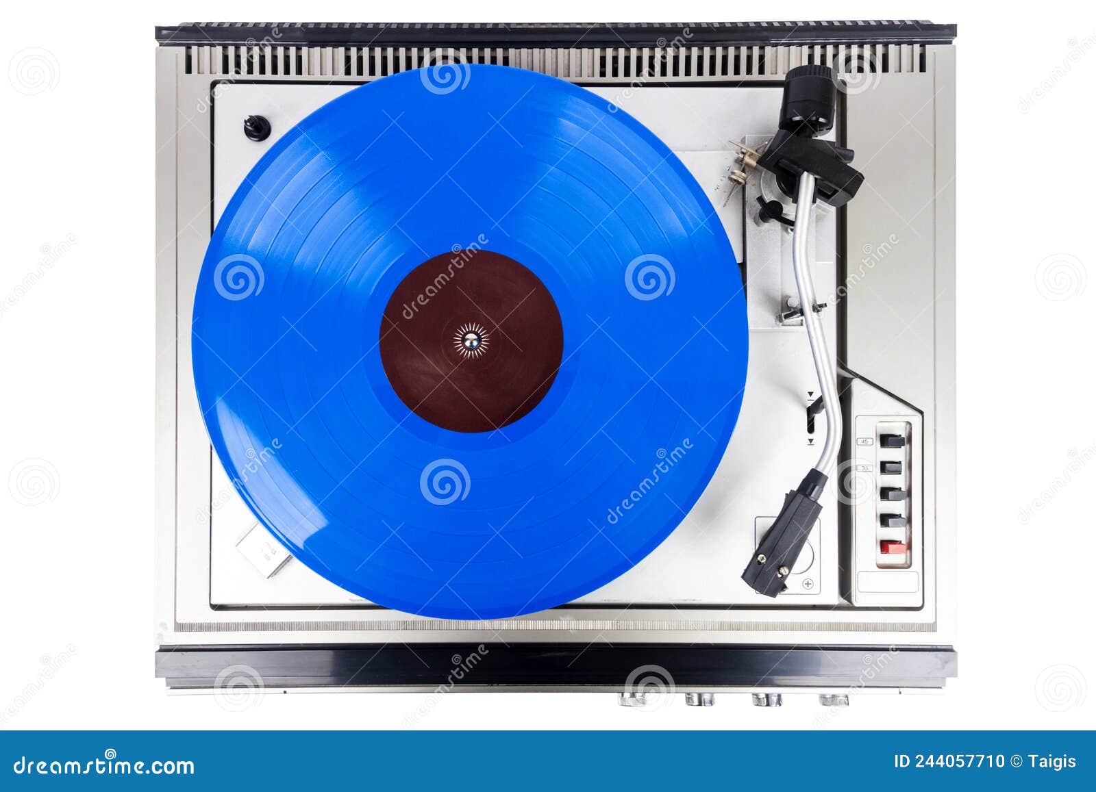 Vintage Turntable Record Player with Blue Vinyl Stock Photo - Image of ...