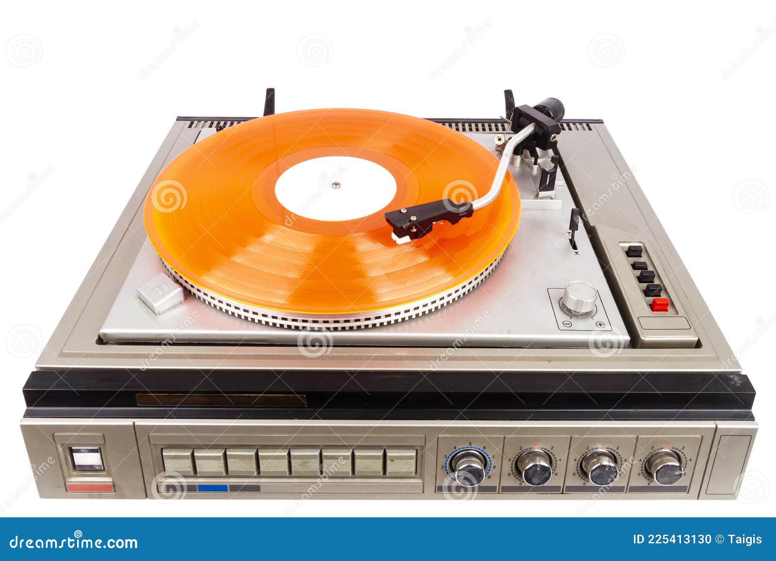 Vintage Turntable Record Player with Red Vinyl Stock Photo - Image of ...