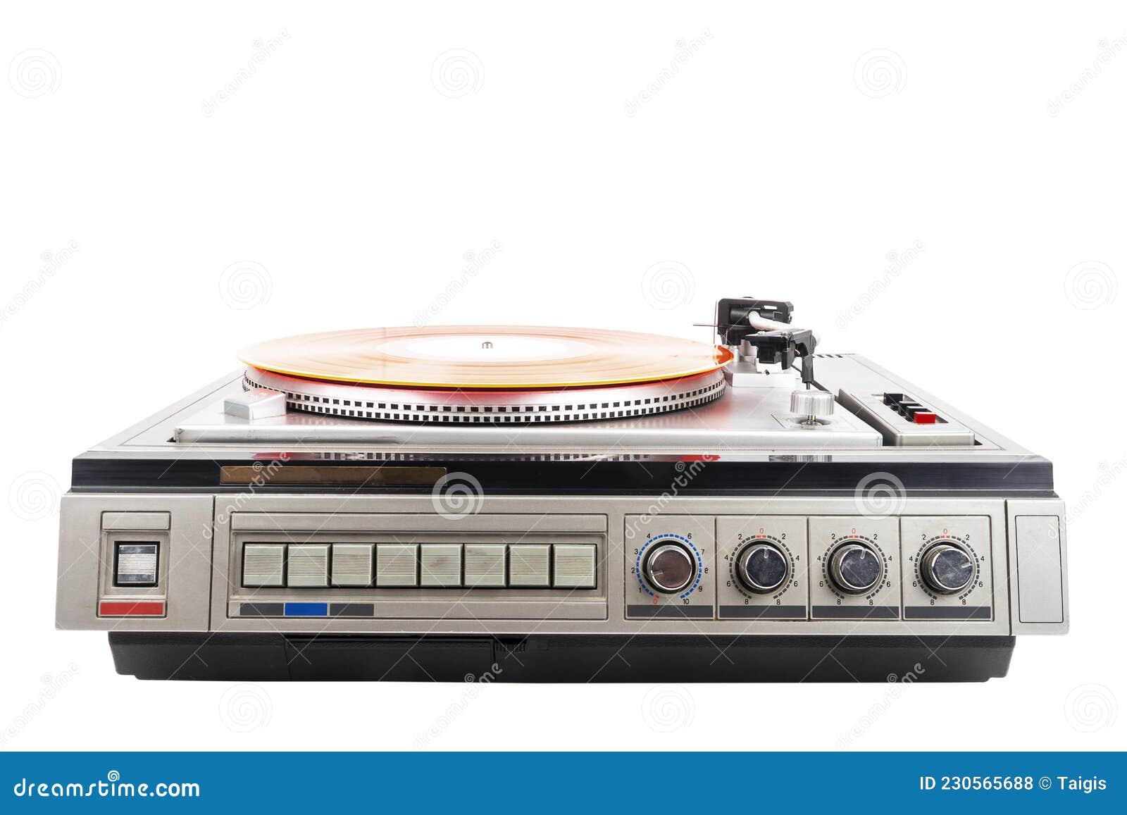 Vintage Turntable Record Player with Red Vinyl Stock Photo - Image of ...