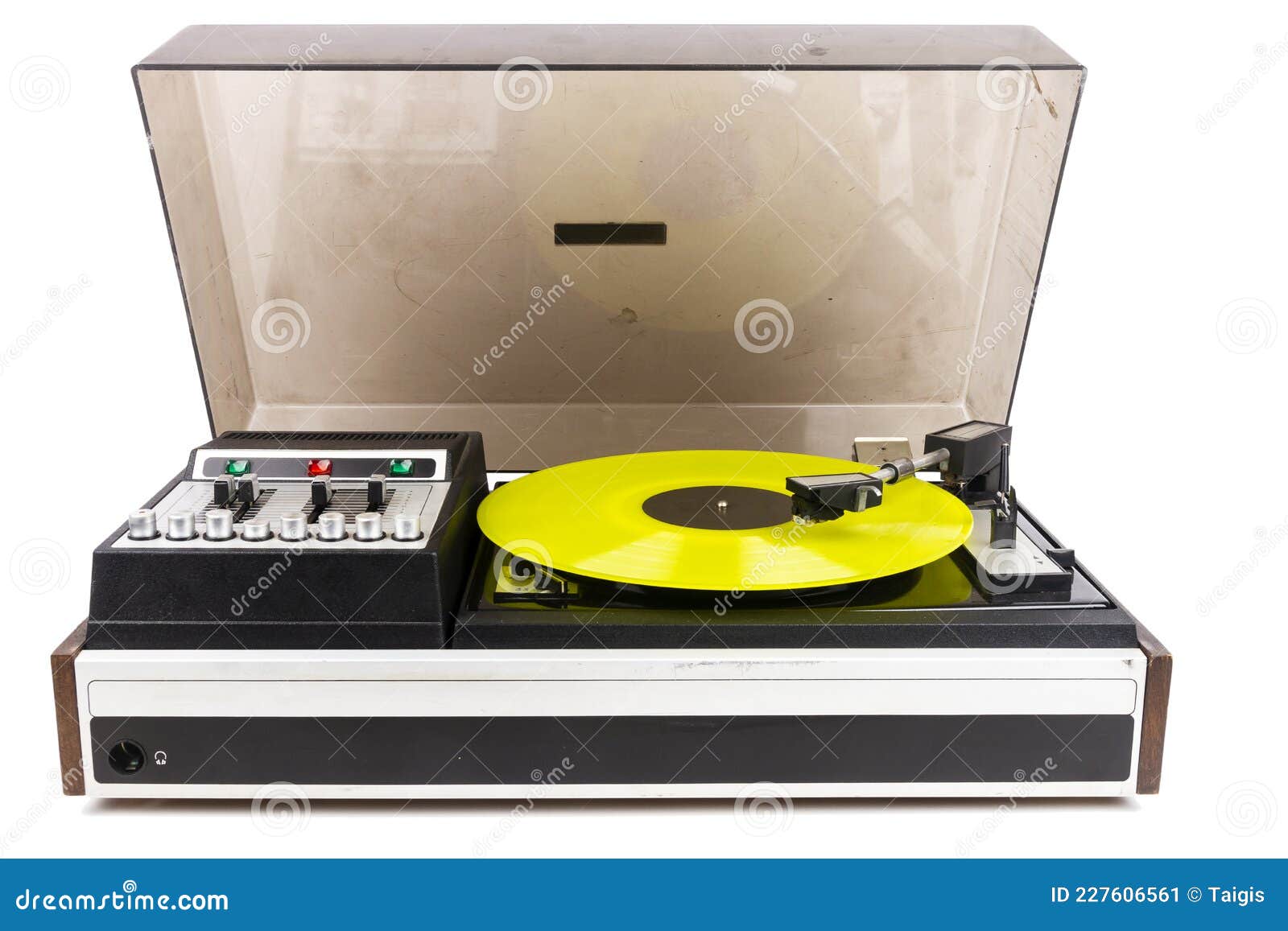 Vintage Turntable Record Player with Yellow Vinyl Stock Image - Image ...