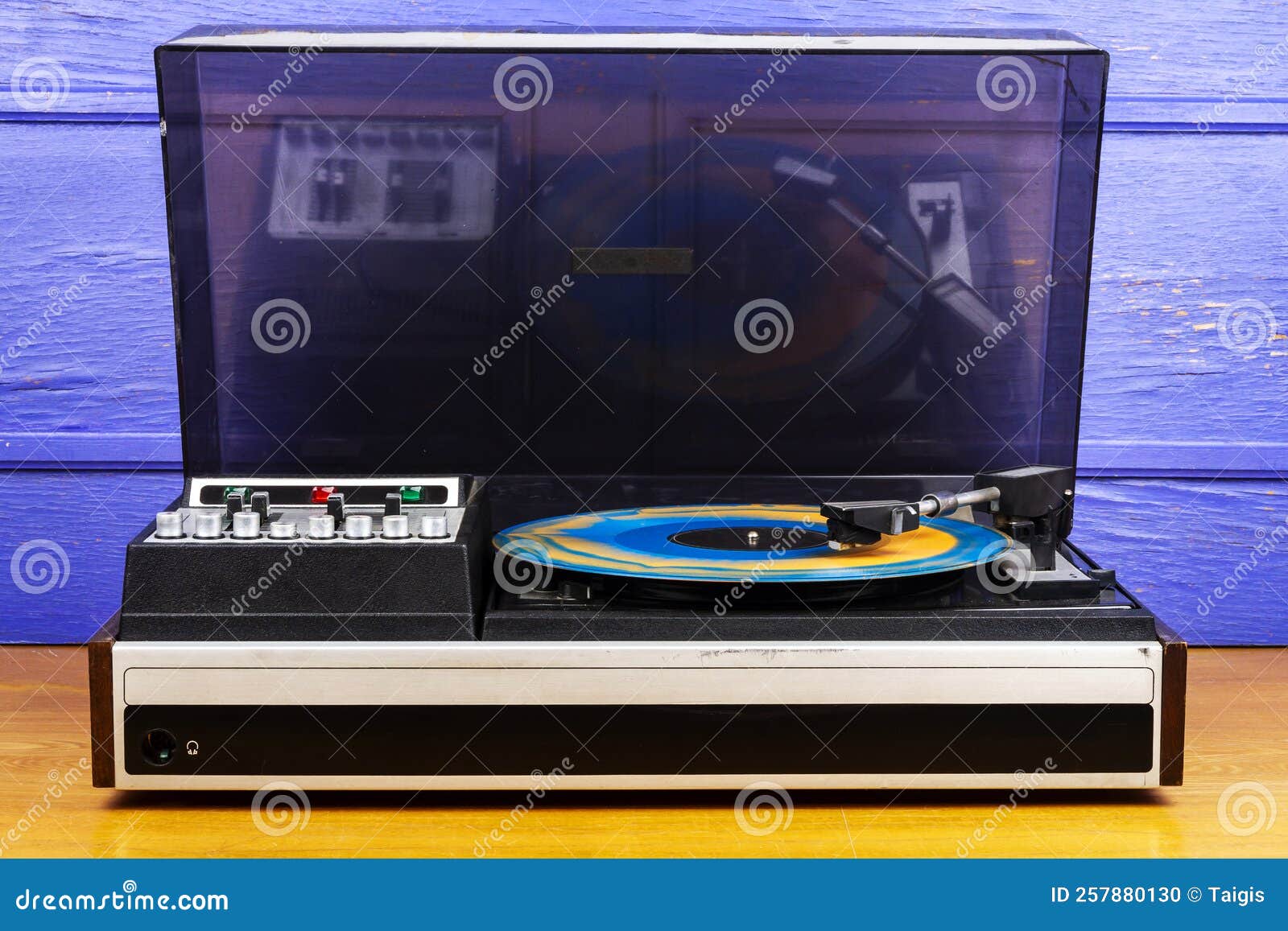 Vintage Turntable Vinyl Record Player with Blue and Orange Vinyl Stock ...