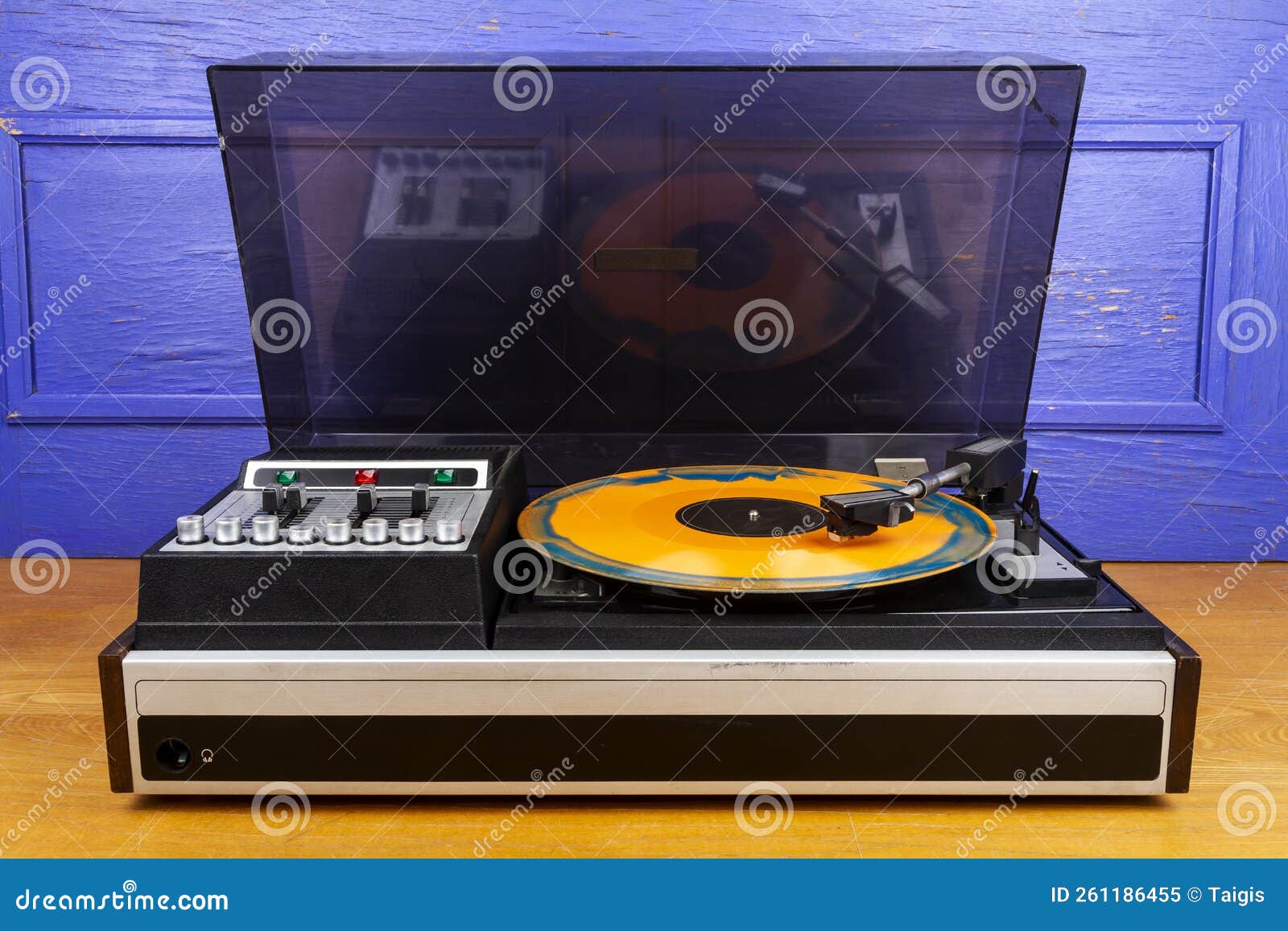 Vintage Turntable Vinyl Record Player with Blue and Orange Vinyl Stock ...