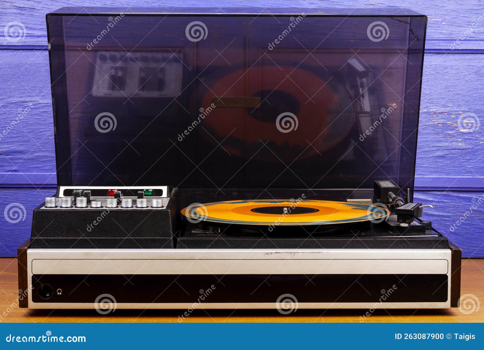 Vintage Turntable Vinyl Record Player with Blue and Orange Vinyl Stock ...