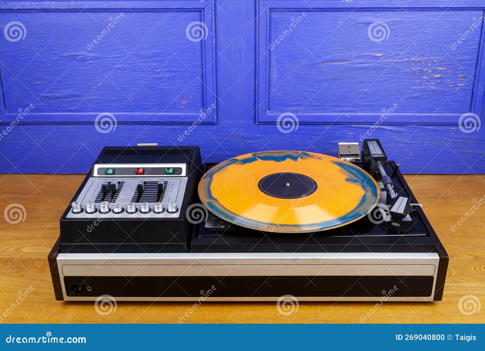 Vintage Turntable Vinyl Record Player with Blue and Orange Vinyl Stock ...