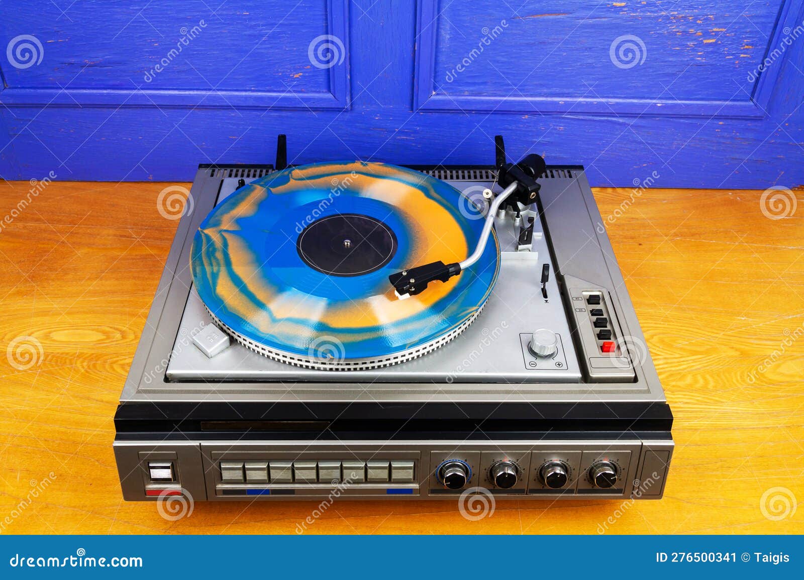 Vintage Turntable Vinyl Record Player with Blue and Orange Vinyl Stock ...