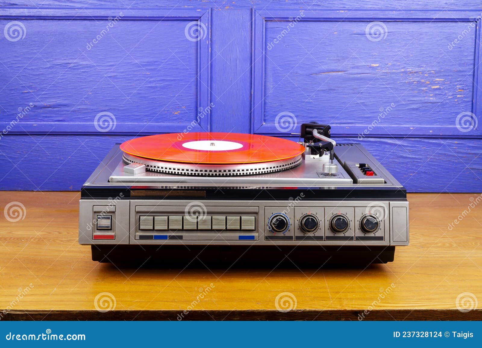 Vintage Turntable Vinyl Record Player with Red Vinyl Stock Photo ...