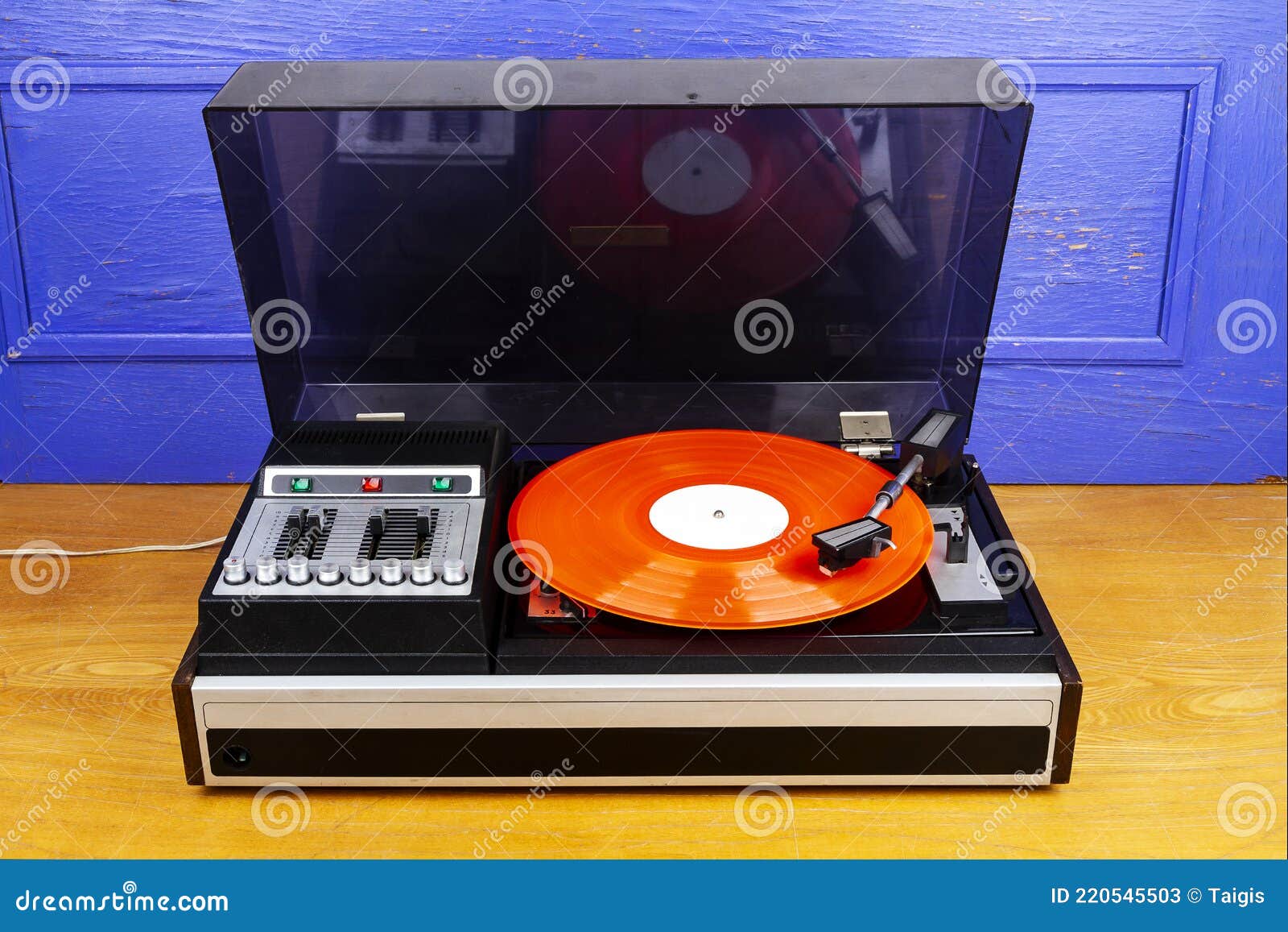 Vintage Turntable Vinyl Record Player with Red Vinyl Stock Image ...