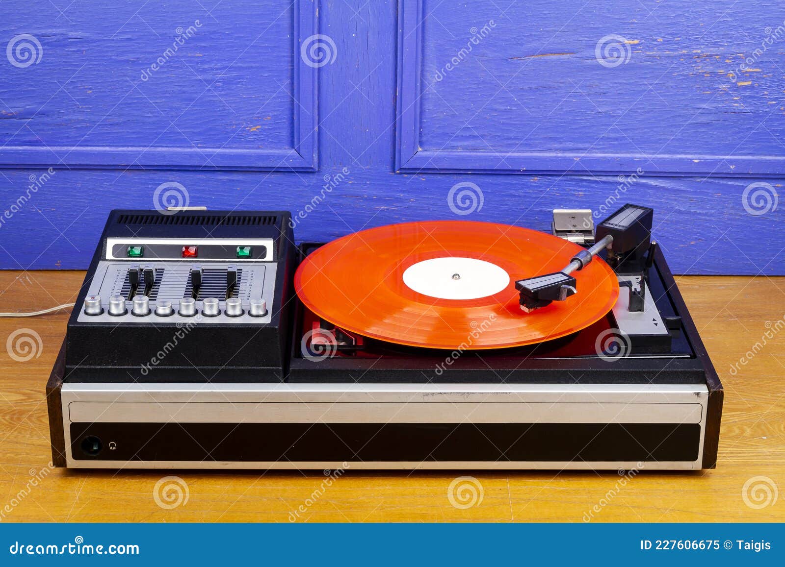 Vintage Turntable Vinyl Record Player with Red Vinyl Stock Image ...