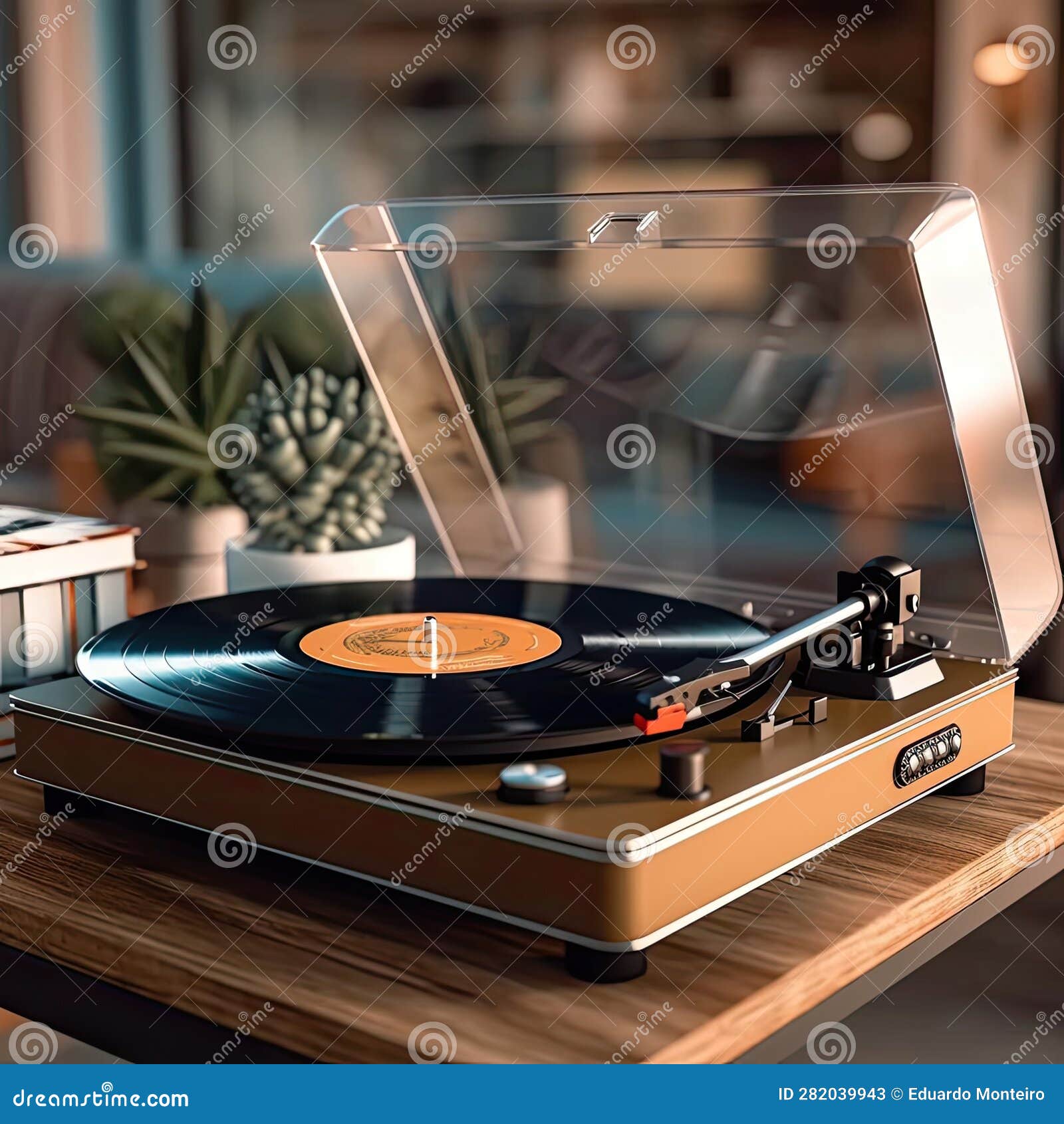 Vintage Turntable with Vinyl Record on Table Stock Illustration ...