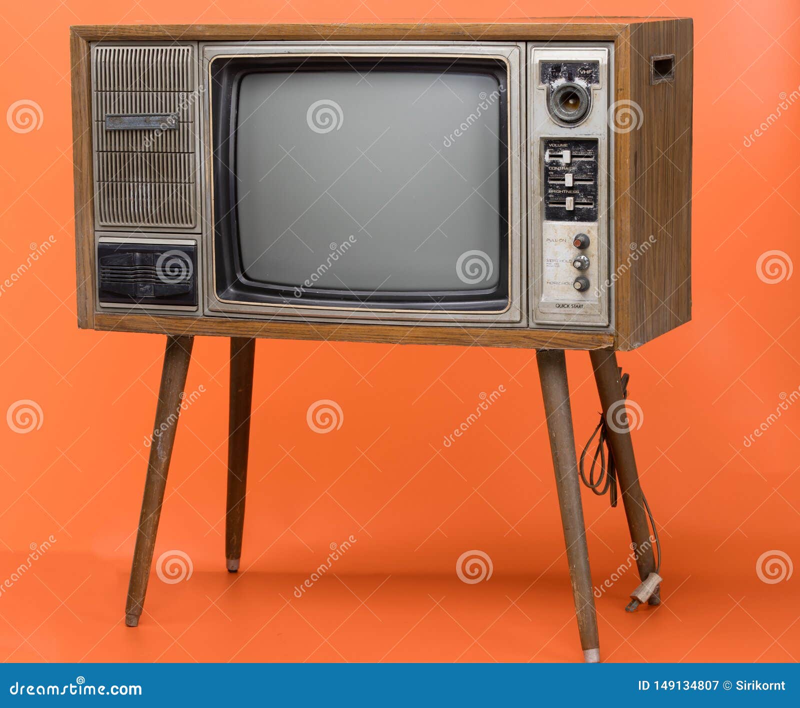 Vintage TV on Orange Background Stock Image - Image of media, screen ...