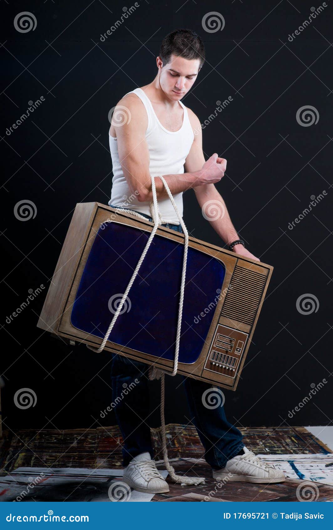 Vintage Tv and man stock image. Image of 1980, single - 17695721