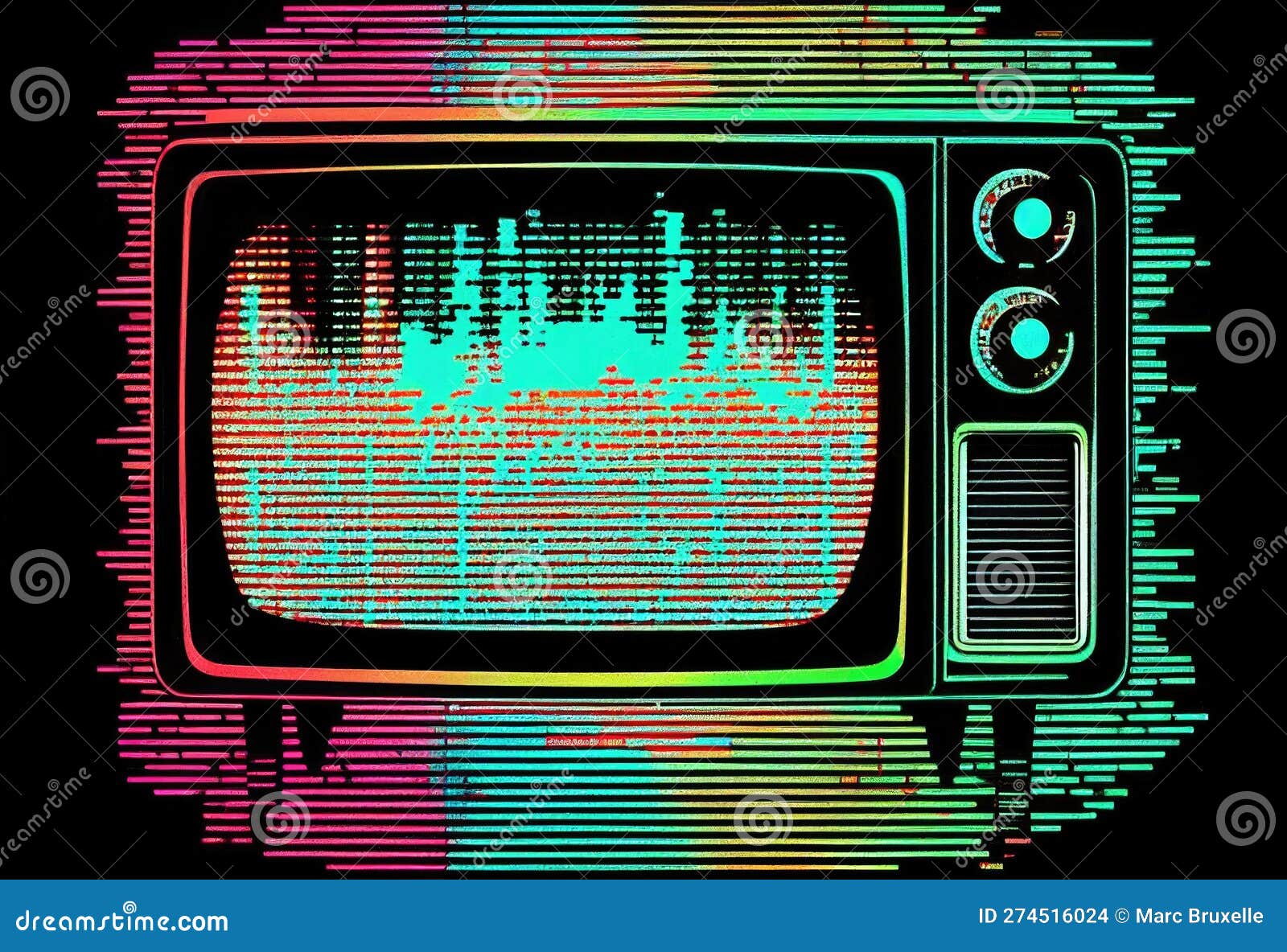Vintage TV Showing Static Signal - AI Generated Stock Illustration ...