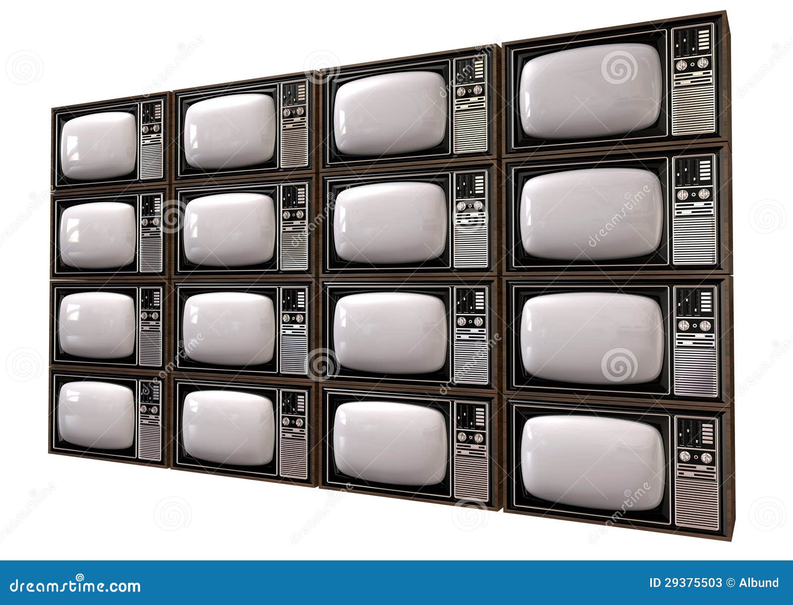 Vintage TV Stack Isolated Perspective Stock Photos - Image: 29375503
