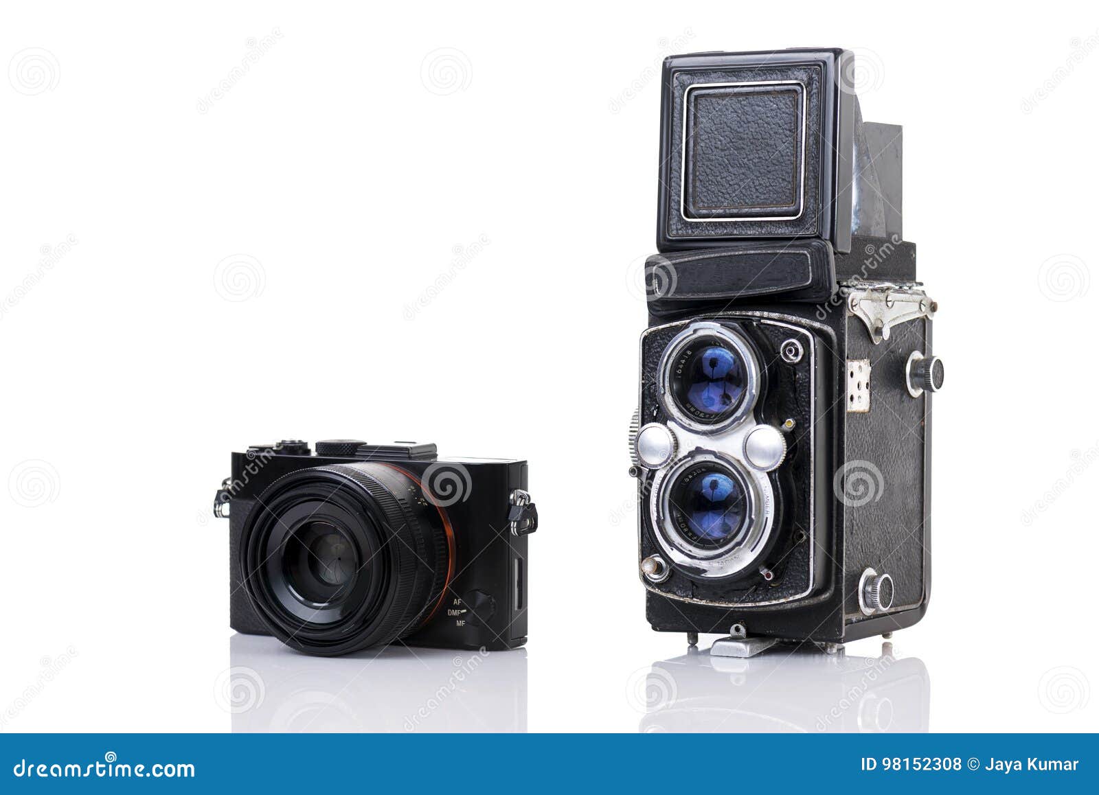 Vintage Twin Lens Camera and a New Generation Compact Camera Stock ...