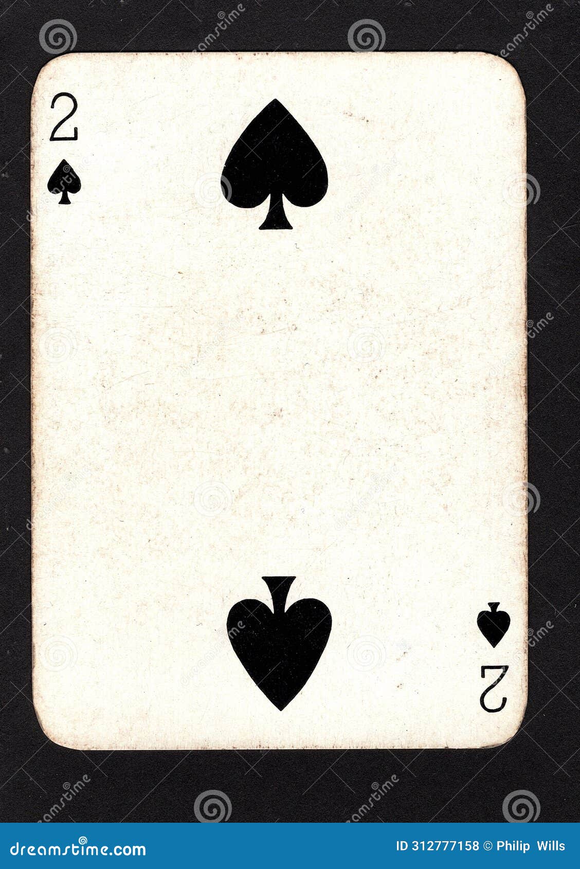 A Vintage Two of Spades Playing Card on a Black Background. Stock Photo ...
