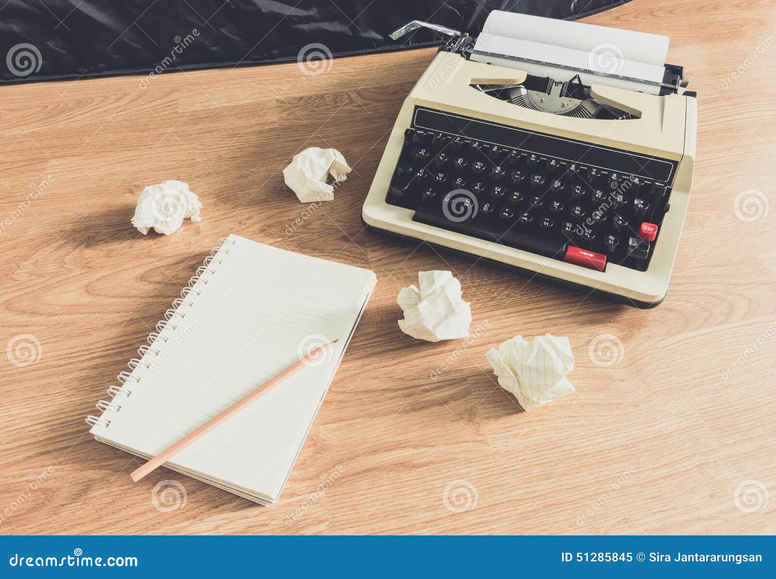 Vintage Typewriter and a Blank Notebook of Paper Stock Image - Image of ...