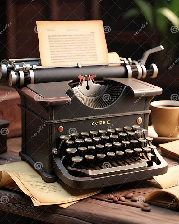 Vintage Typewriter with Coffee in Cozy Workspace Stock Image - Image of ...
