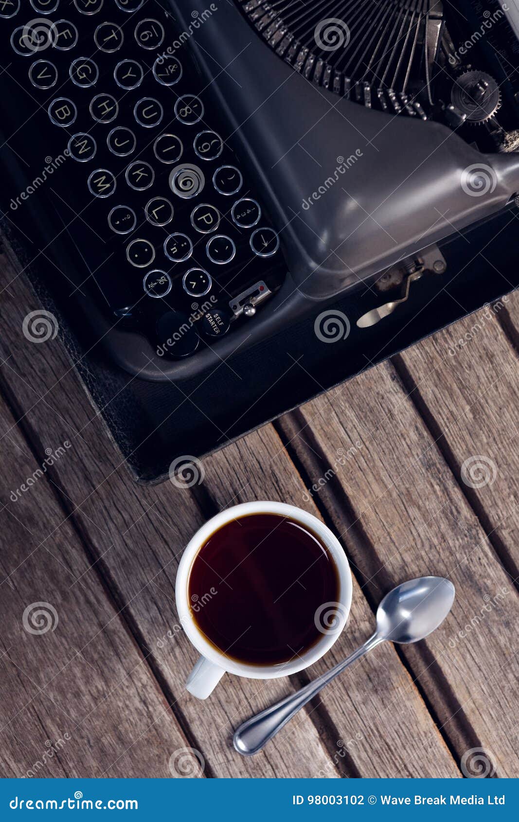 Vintage Typewriter and Cup of Black Coffee Stock Photo - Image of ...