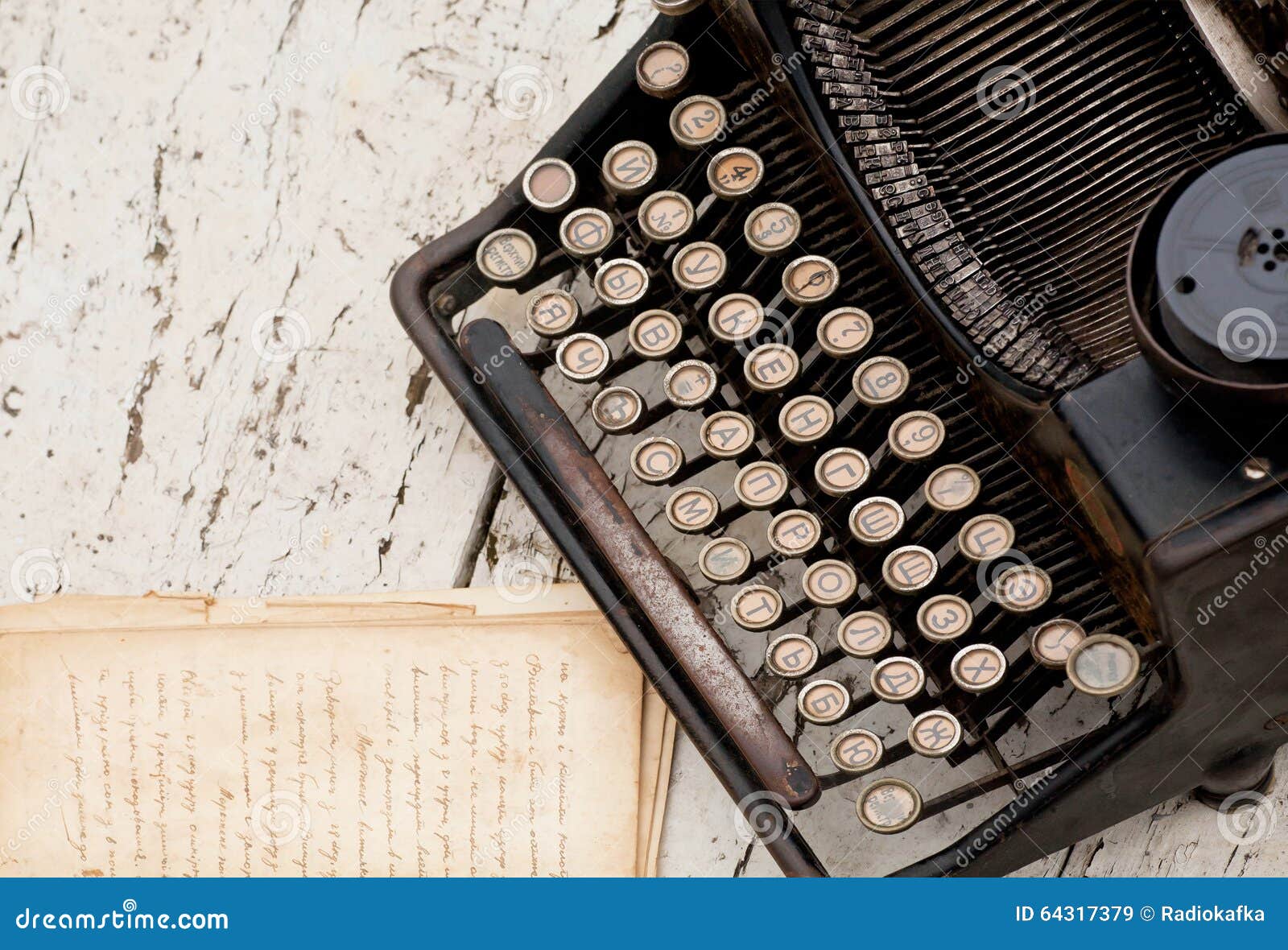 Vintage Typewriter with Cyrillic Letters on the Buttons and Notebooks ...