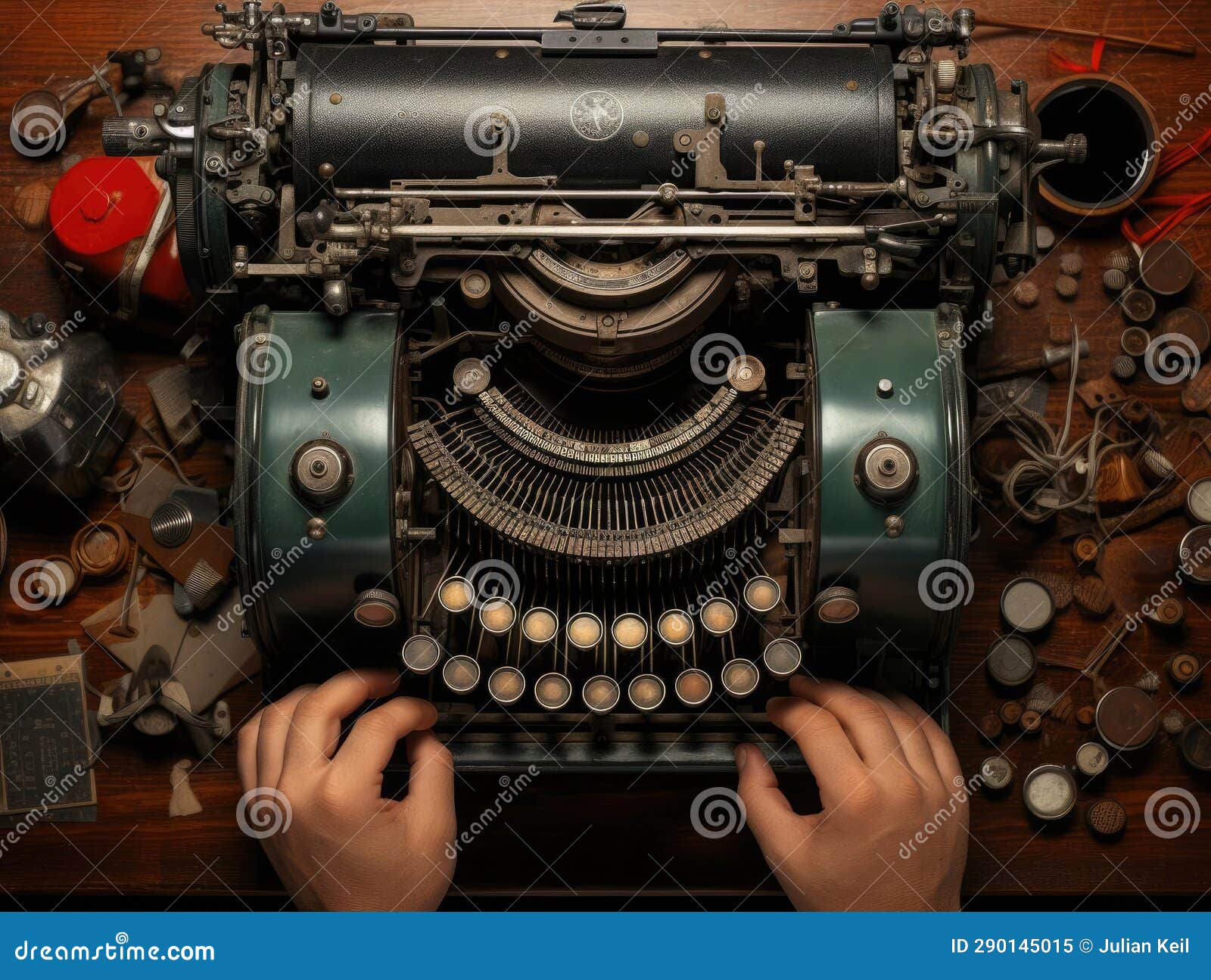 Vintage Typewriter Hands Typing Stock Illustration - Illustration of ...