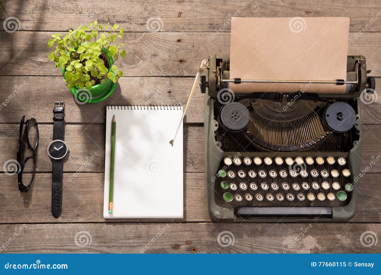 Vintage Typewriter on the Old Wooden Desk Stock Image - Image of news ...
